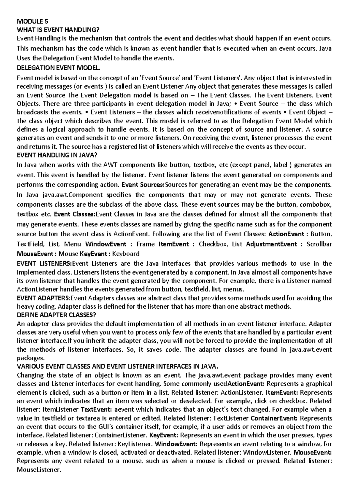 JAVA Module 5 - Bsc. Computer science - Studocu