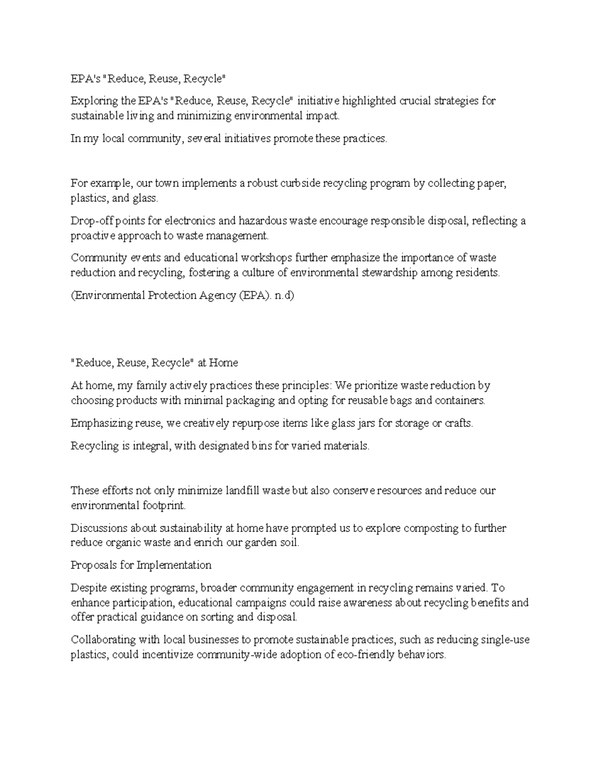 Learning Journal Unit 2 (ENVS 1301) - EPA's "Reduce, Reuse, Recycle ...
