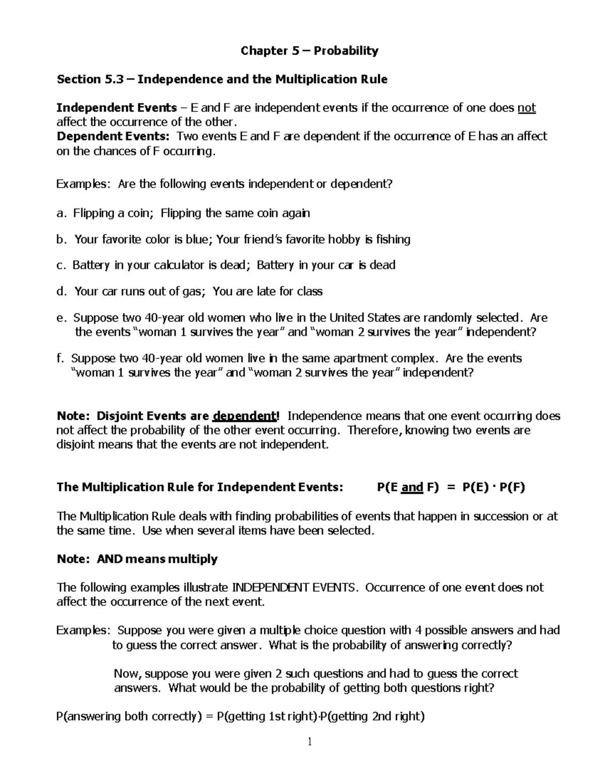 Notes on Probability: Chapters 5.3, 5.4, 5.5 Concepts Explained - Studocu