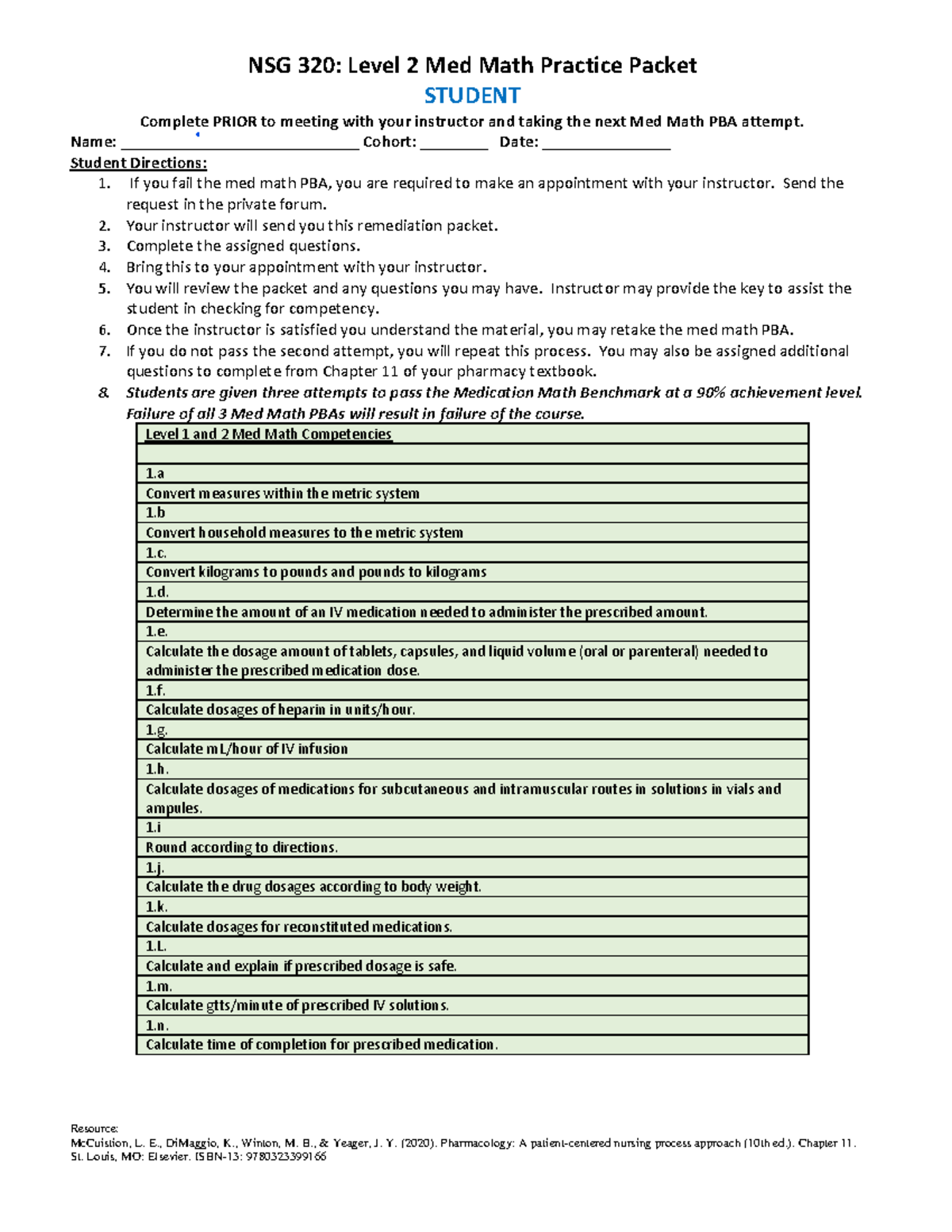 NSG 320 Final Exam Med Math Practice Packet for Students - Studocu