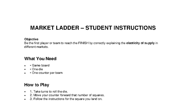 Market Ladder Game Instructions: Understanding Supply Elasticity - Studocu