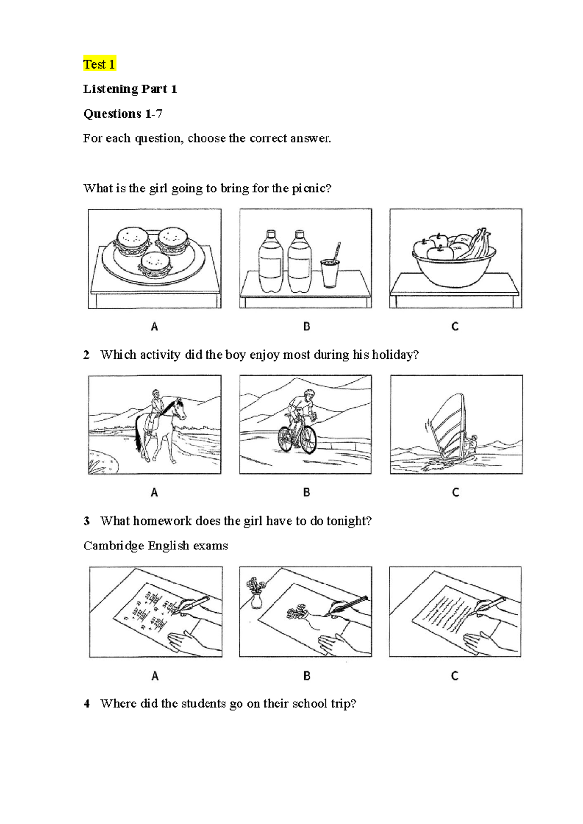 Test 1 Listening Questions & Answers - Cambridge English Exam - Studocu