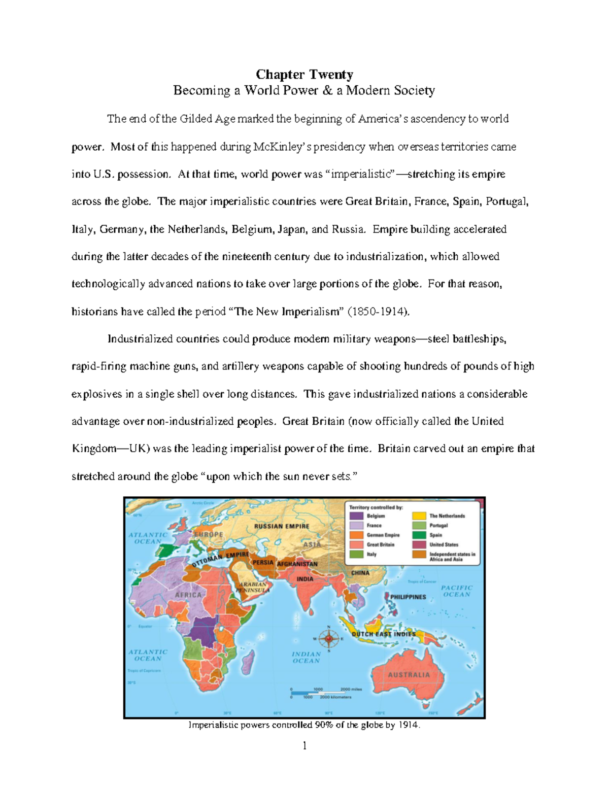 Chapter 20: The Rise of American Imperialism & Modern Society (HIST 101 ...