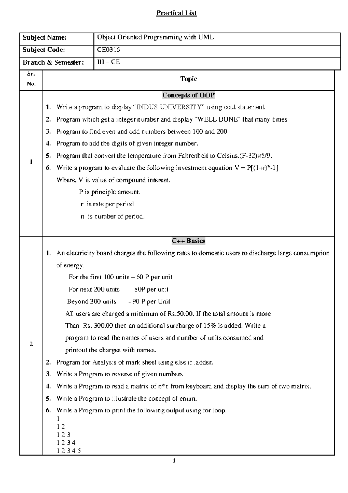 OOCP CE0316 Practical List: Object Oriented Programming Concepts - Studocu