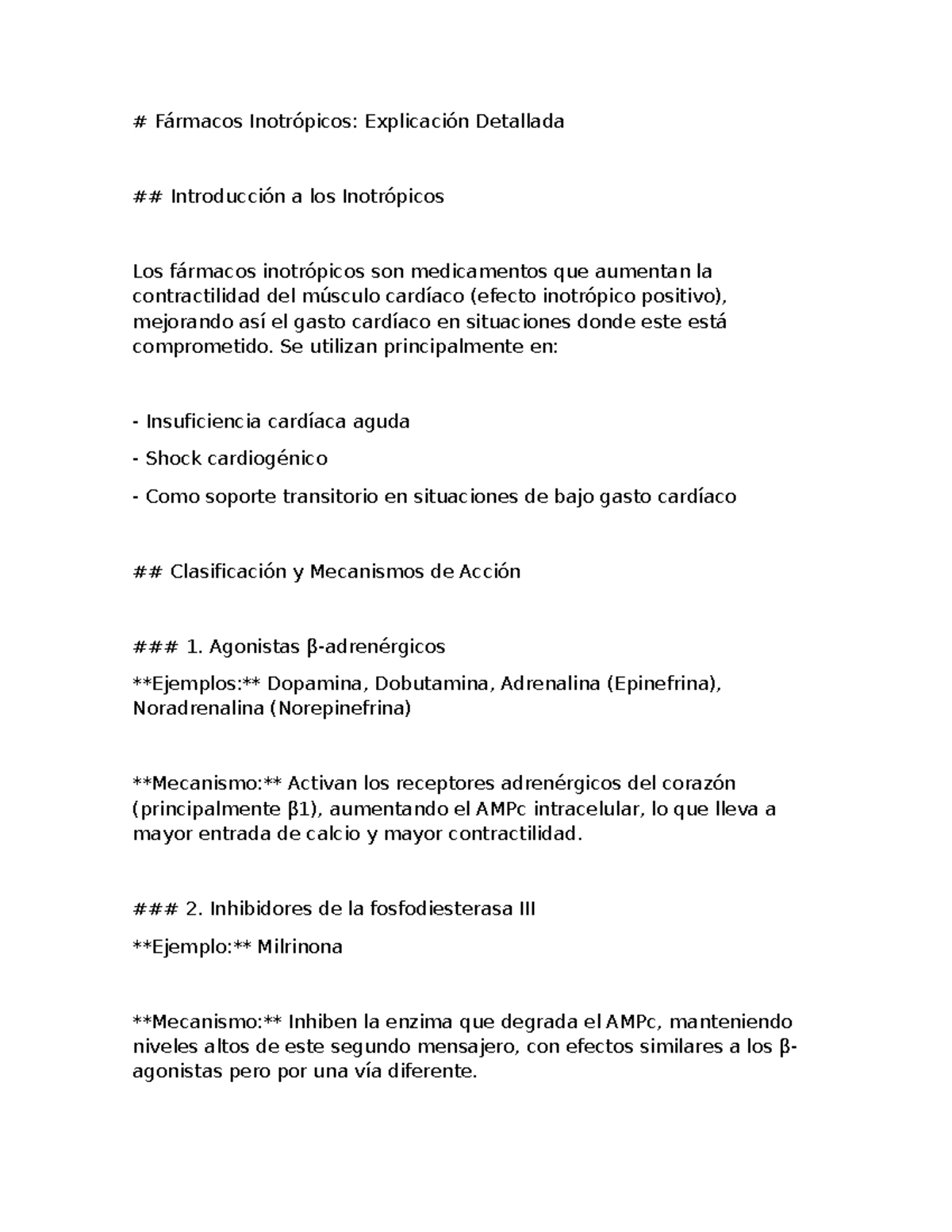 Fármacos Inotrópicos: Clasificación y Mecanismos de Acción en IC - Studocu