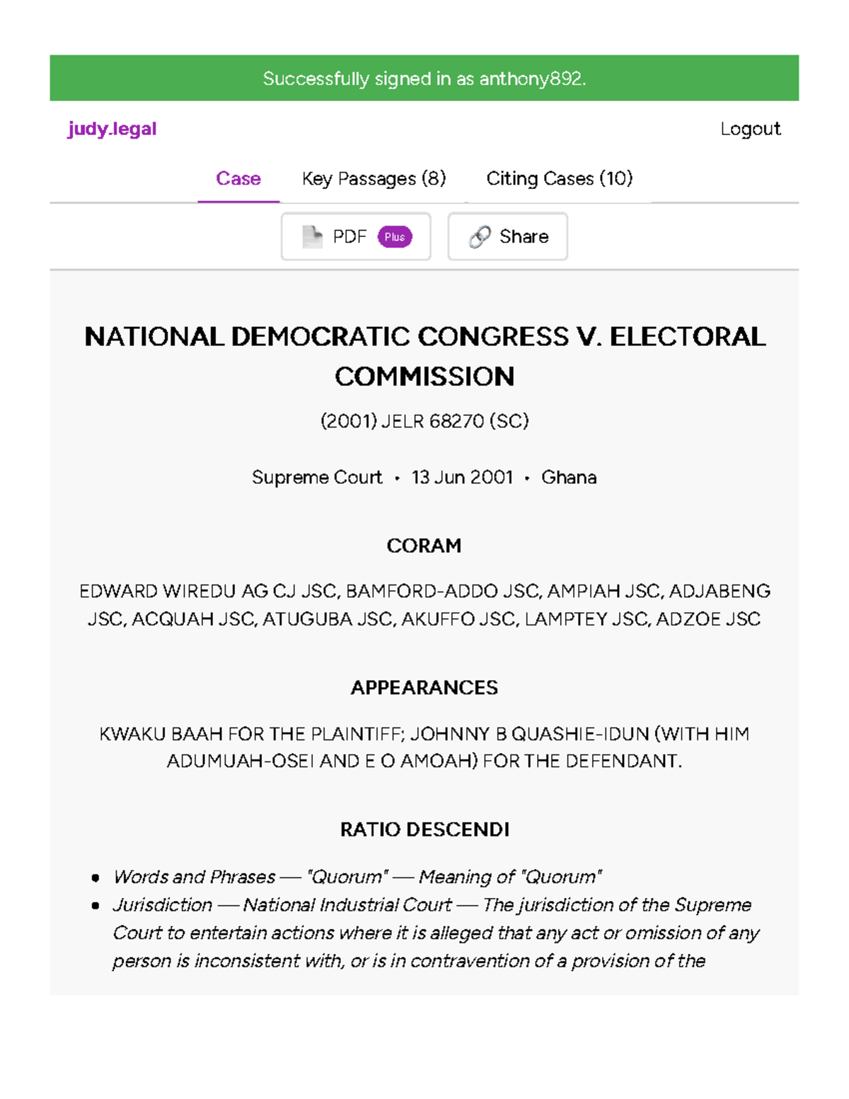 National Democratic Congress v. Electoral Commission Case Study (2001 ...