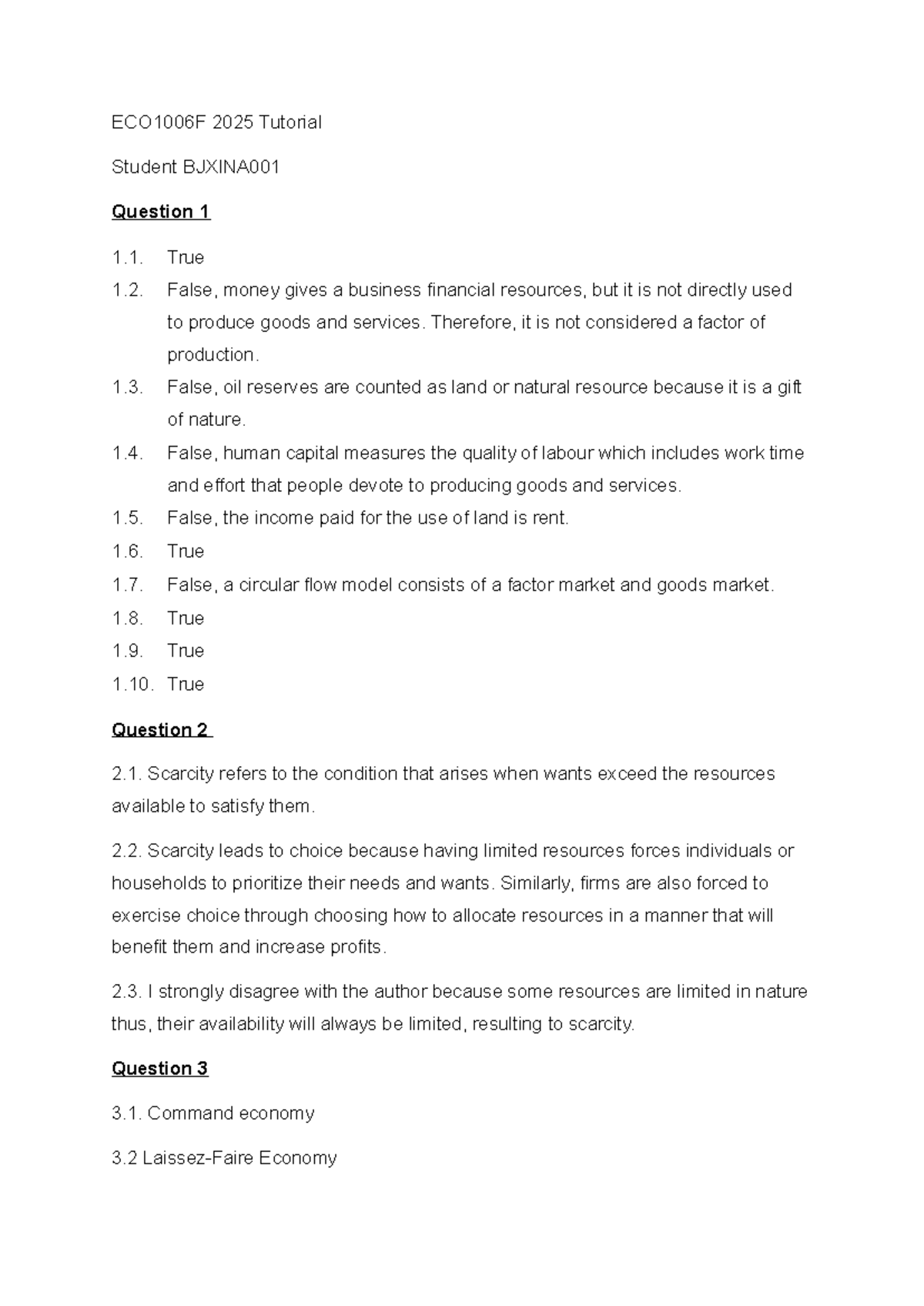 ECO1006F 2025 Tutorial: Key Concepts and Questions Explained - Studocu