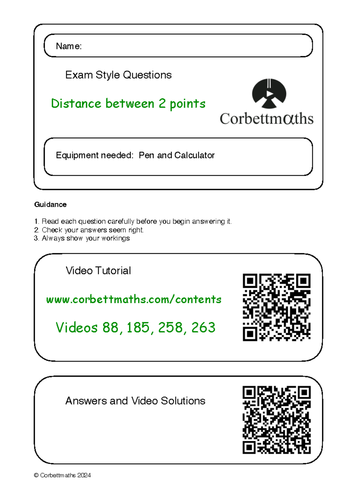 Distance Between 2 Coordinates: Exam Style Questions & Guidance - Studocu
