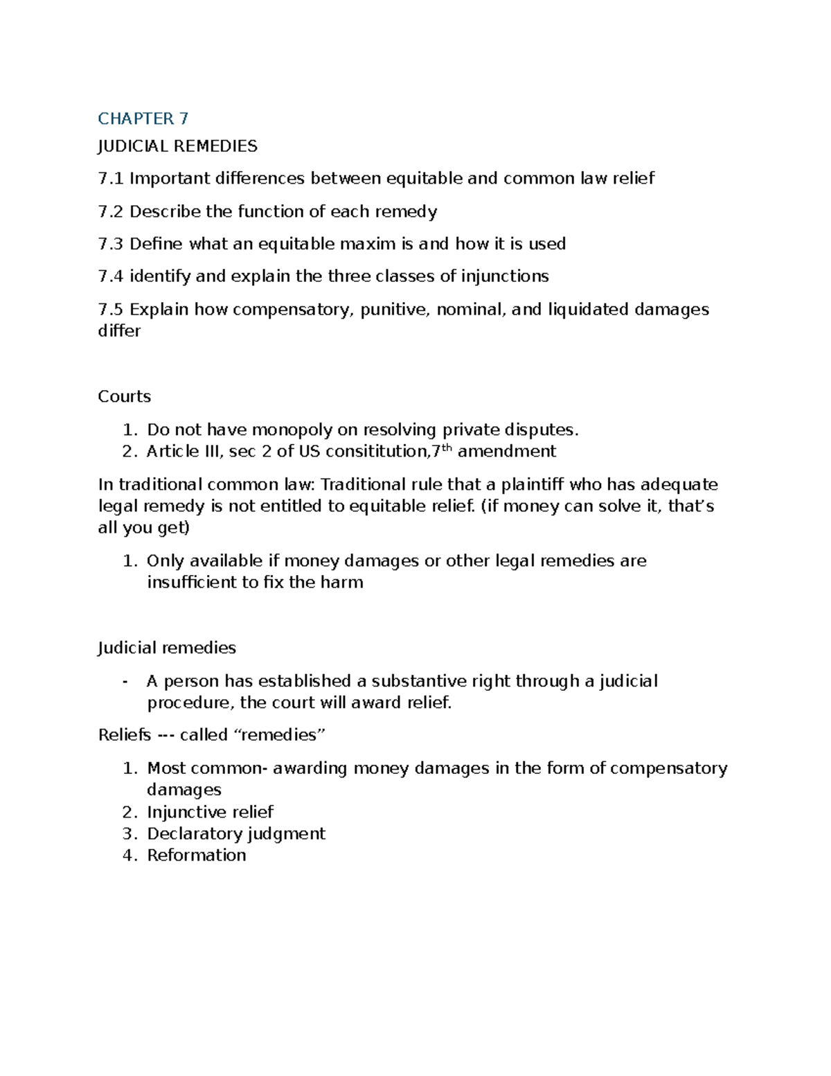 CHAPTER 7 JUDICIAL REMEDIES: Overview of Compensatory, Punitive, and ...