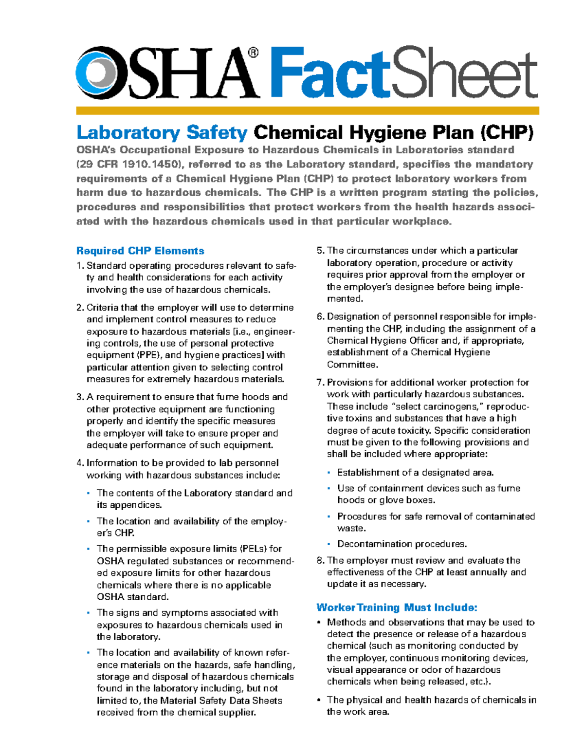 OSHA Laboratory Safety: Chemical Hygiene Plan (CHP) Guidelines - Studocu