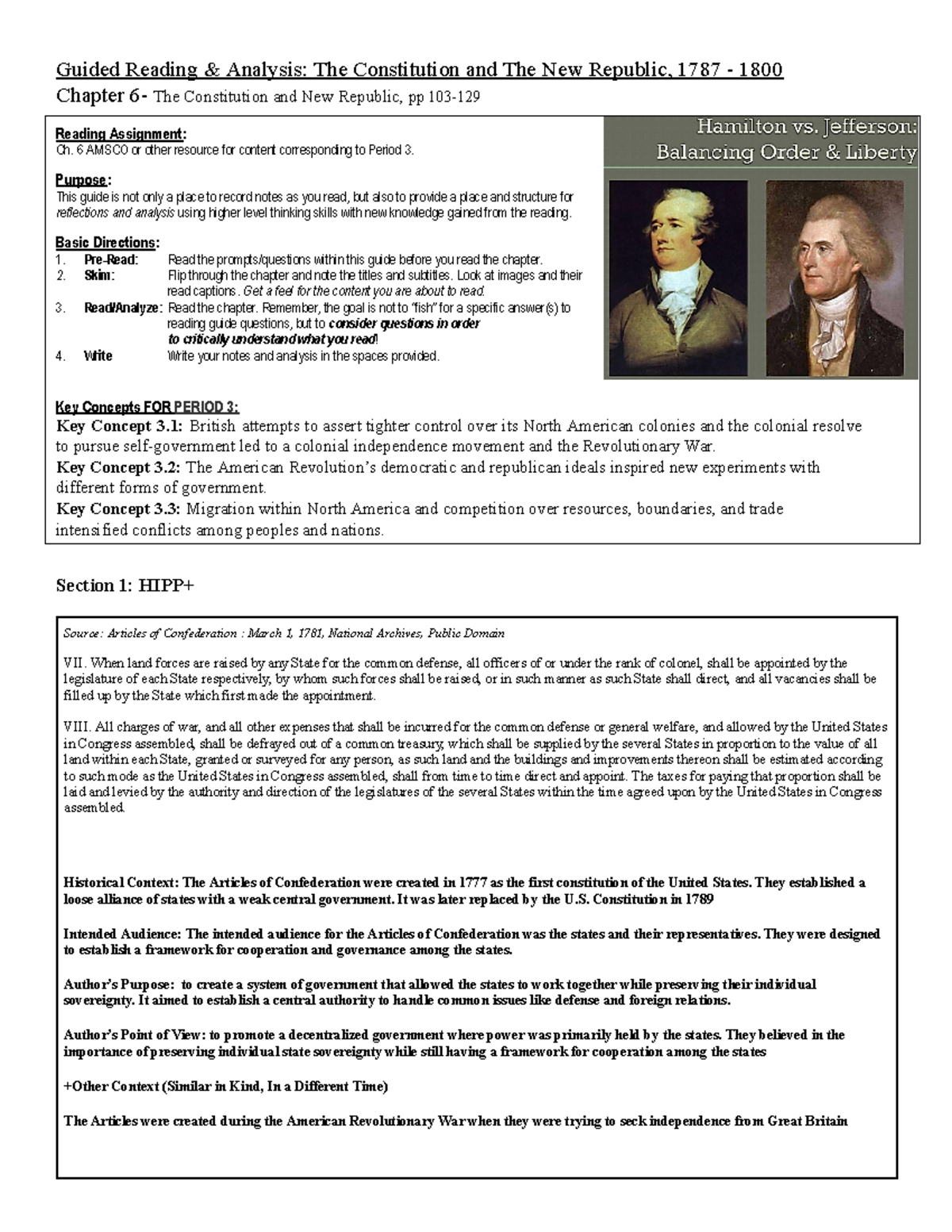 Guided Reading & Analysis: Chapter 6 - The Constitution & New Republic ...