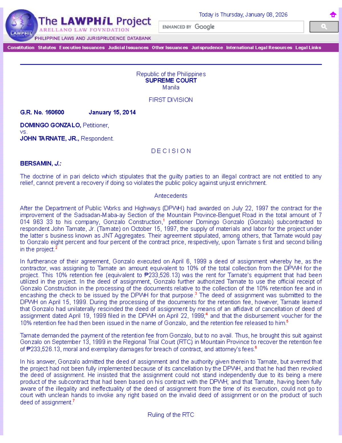 Case Study: Domingo Gonzalo vs. John Tarnate Jr. (G.R. No. 160600 ...