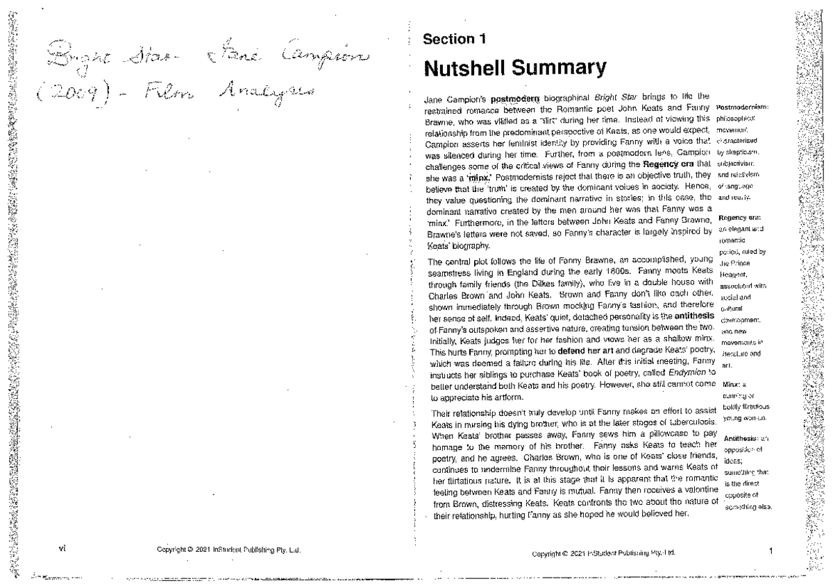 ENG123 Bright Star Film Analysis: Feminism in Jane Campion's Narrative ...