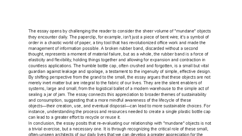 Eng Essay 11: The Significance of Everyday Objects in Our Lives - Studocu
