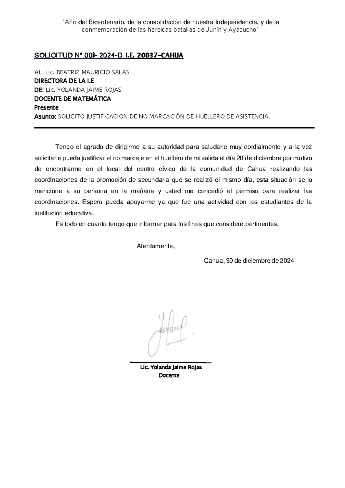 Solicitud yolanda - vffd - “Año del Bicentenario, de la consolidación ...