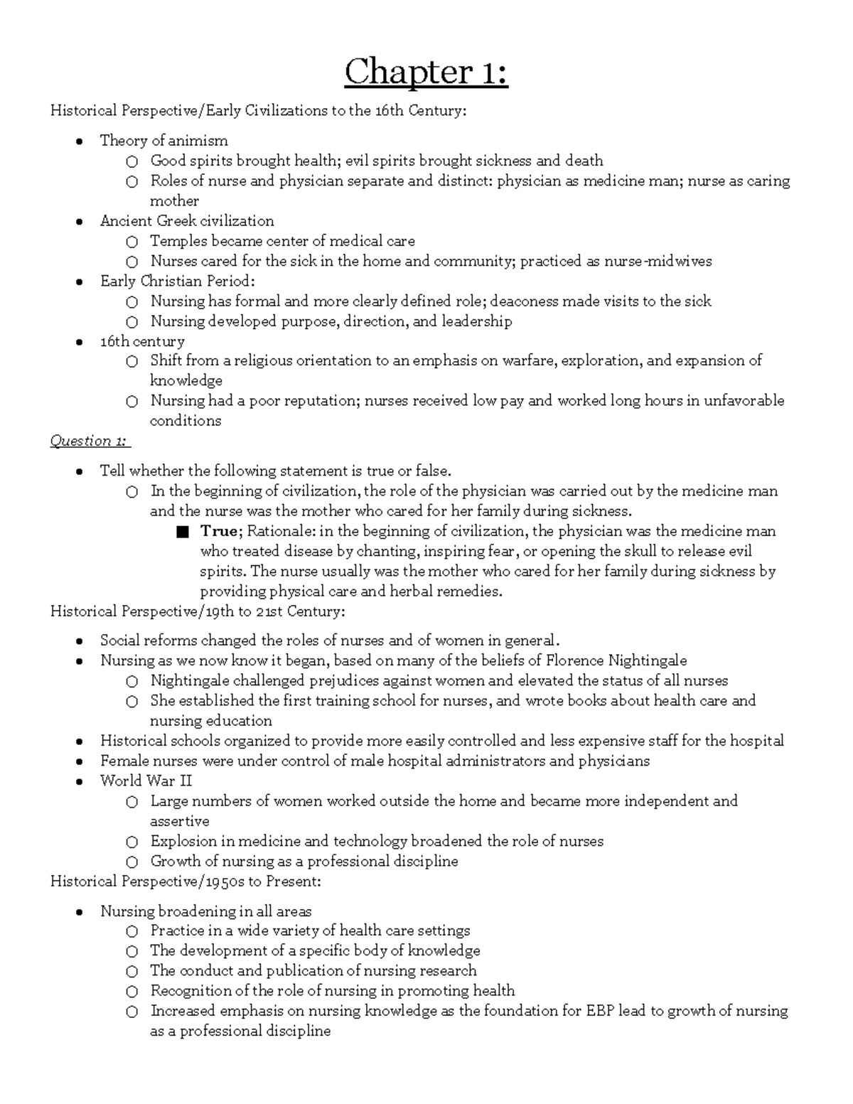 NUR101 Chapter 1: Evolution of Nursing Concepts Through History - Studocu