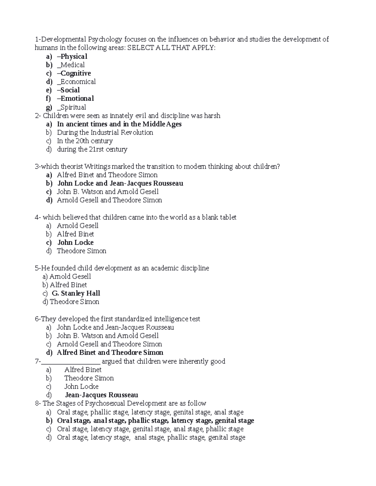 Lifespan Development Practice Questions - Chapter 1 Review - Studocu