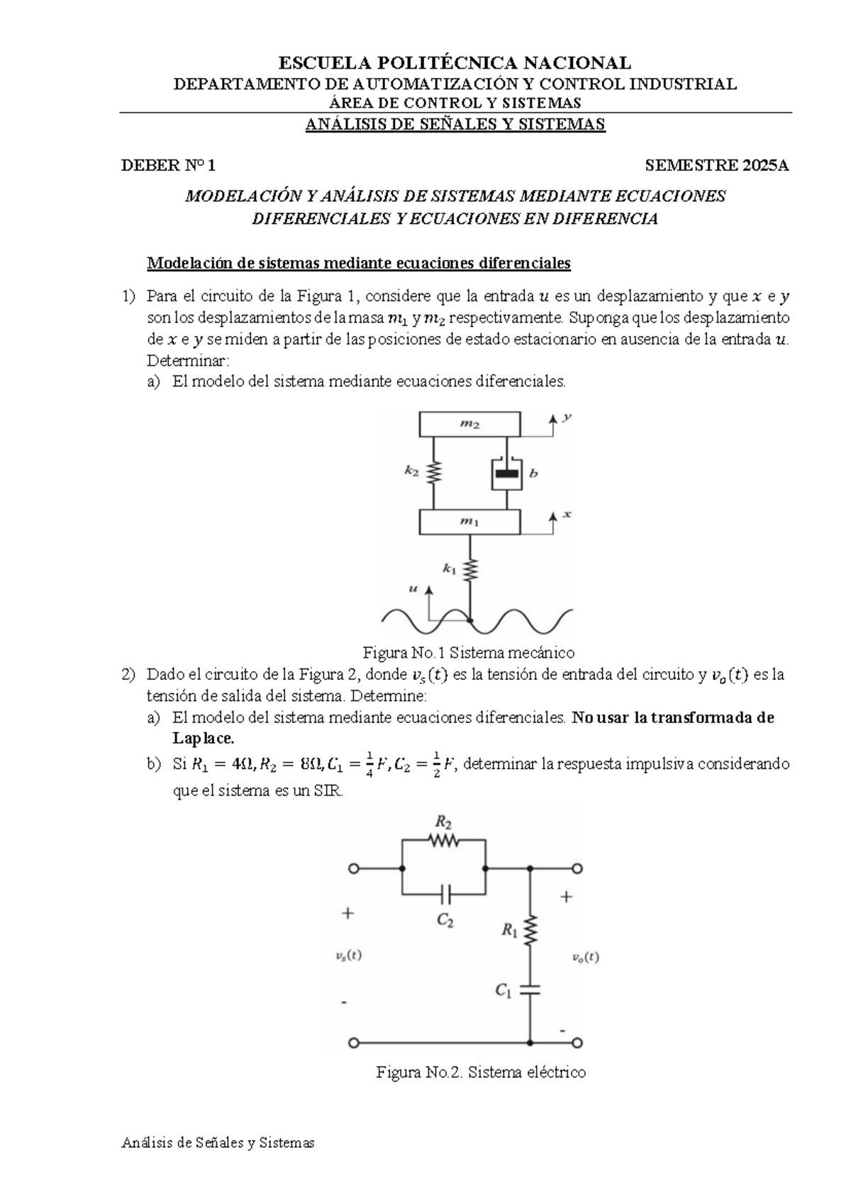 Modelación y Análisis de Sistemas - Deber 1 - ASS 2025A - Studocu