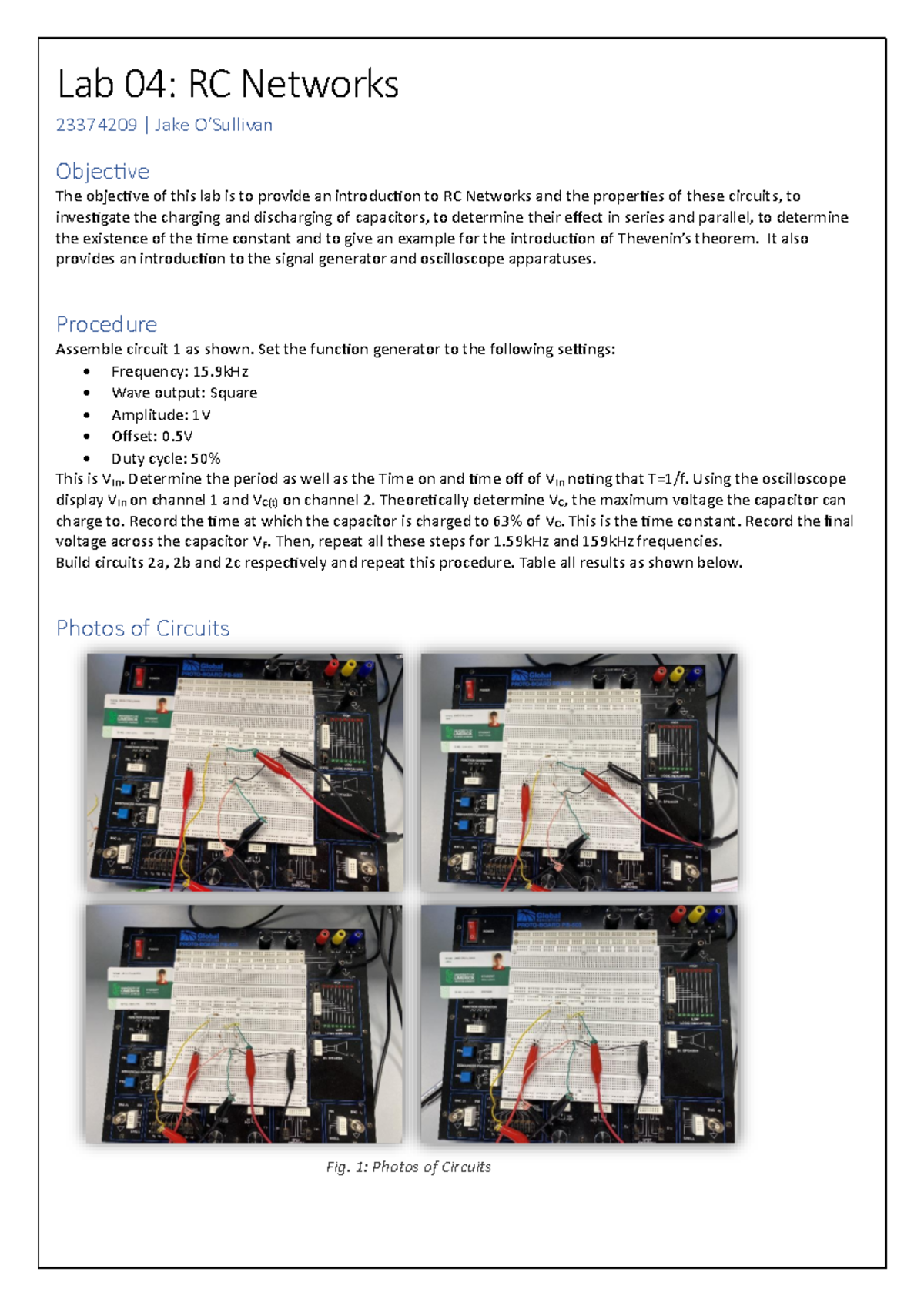 RC Networks Lab Report: Understanding Charging/Discharging in Circuits ...