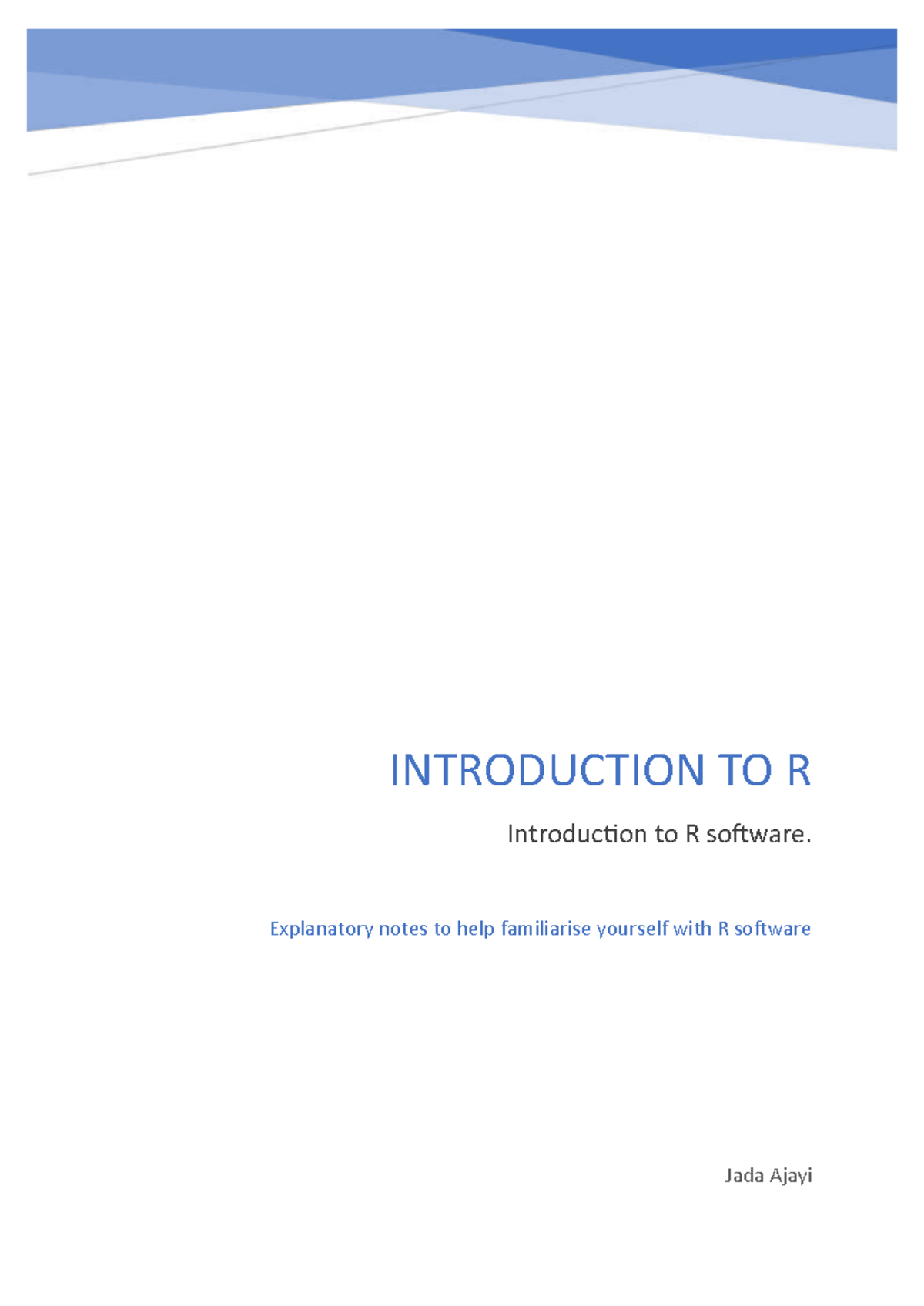 R Software Notes: A Comprehensive Introduction to R Programming - Studocu