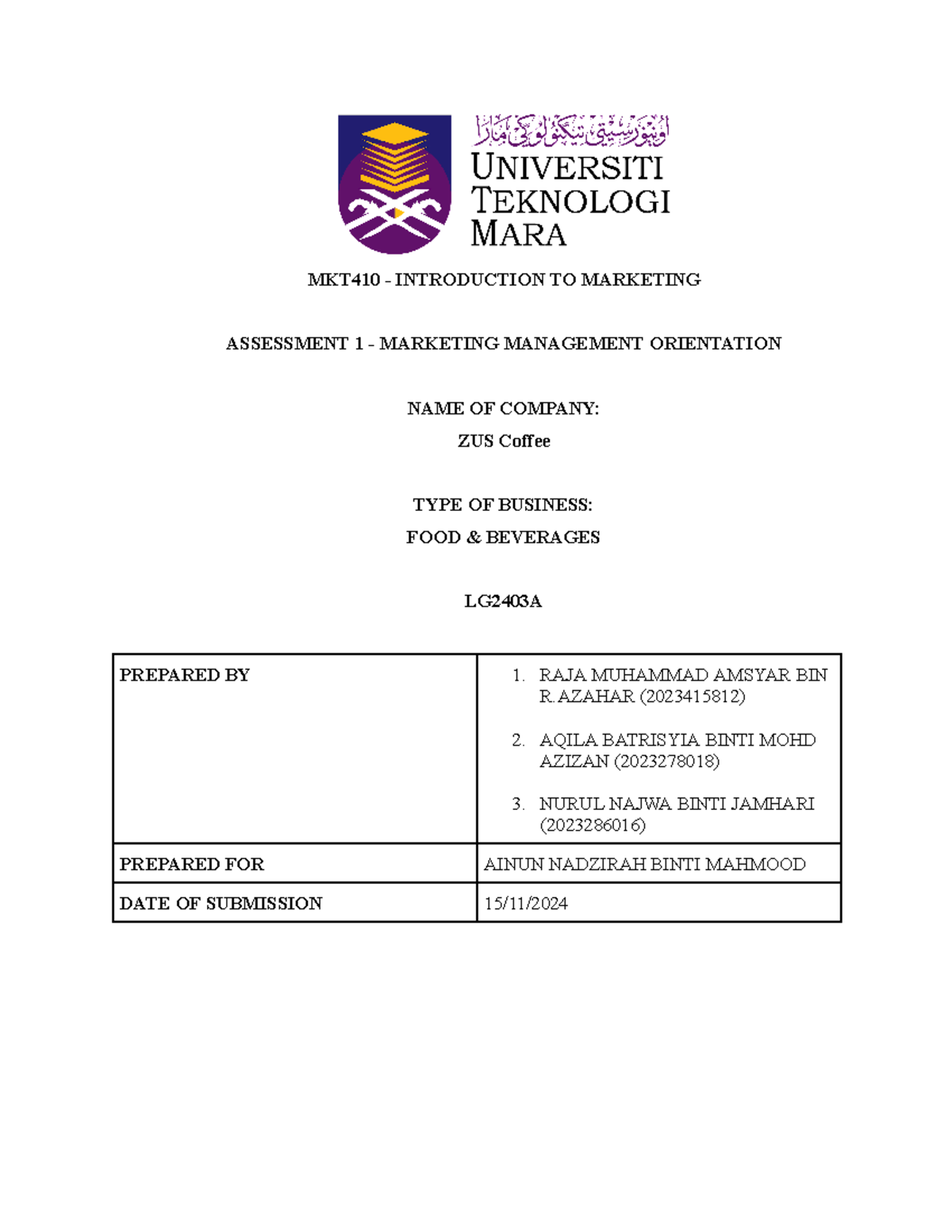 MKT410 Final Exam - Case Study on ZUS Coffee's Marketing Strategy - Studocu
