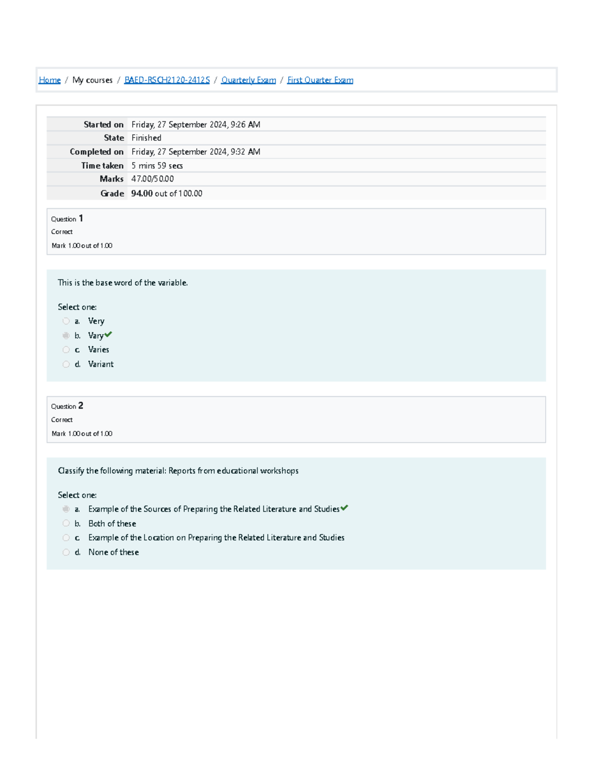 Practical Research II Source (First Quarter Exam) - Home / My courses ...