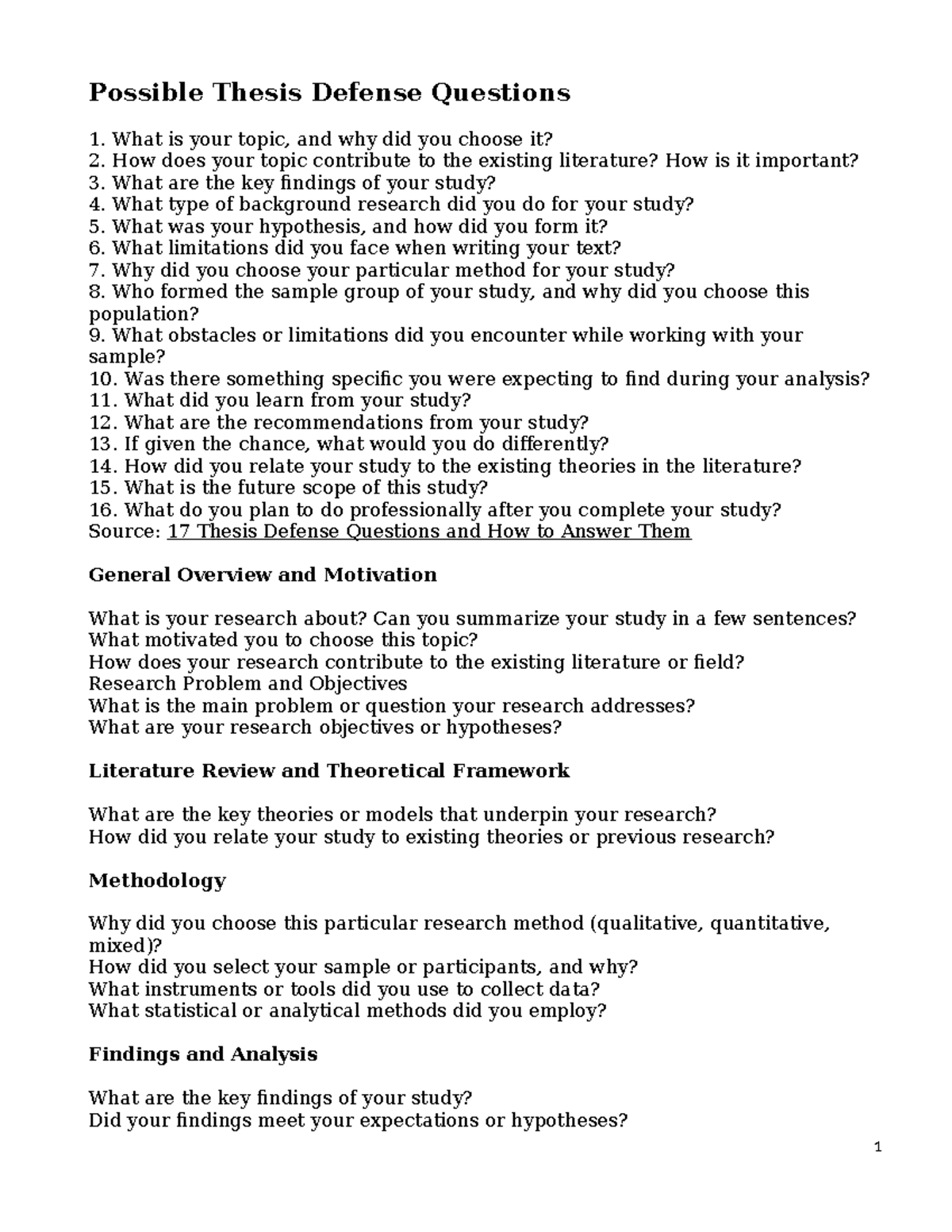 Thesis Defense Questions: Key Insights and Strategies - Studocu