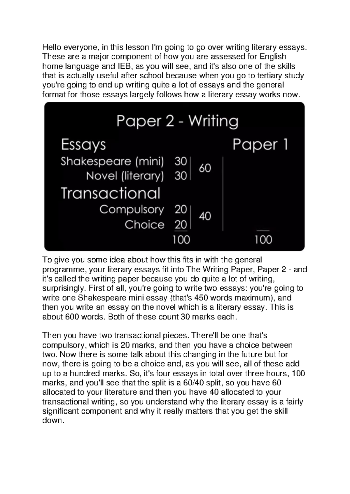 Guide to Writing Literary Essays for English Home Language (IEB) - Studocu