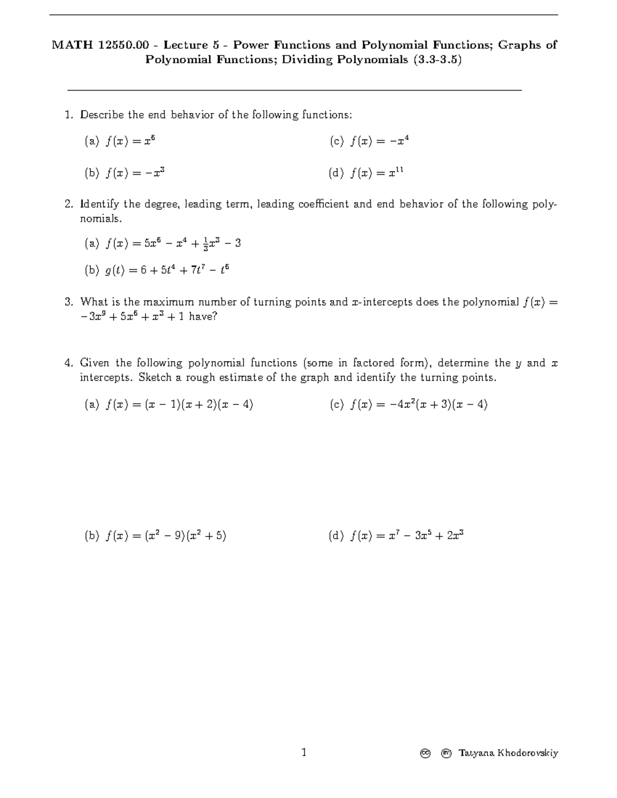 MATH 12550.00 - Lecture 5: Analyzing Power & Polynomial Functions - Studocu