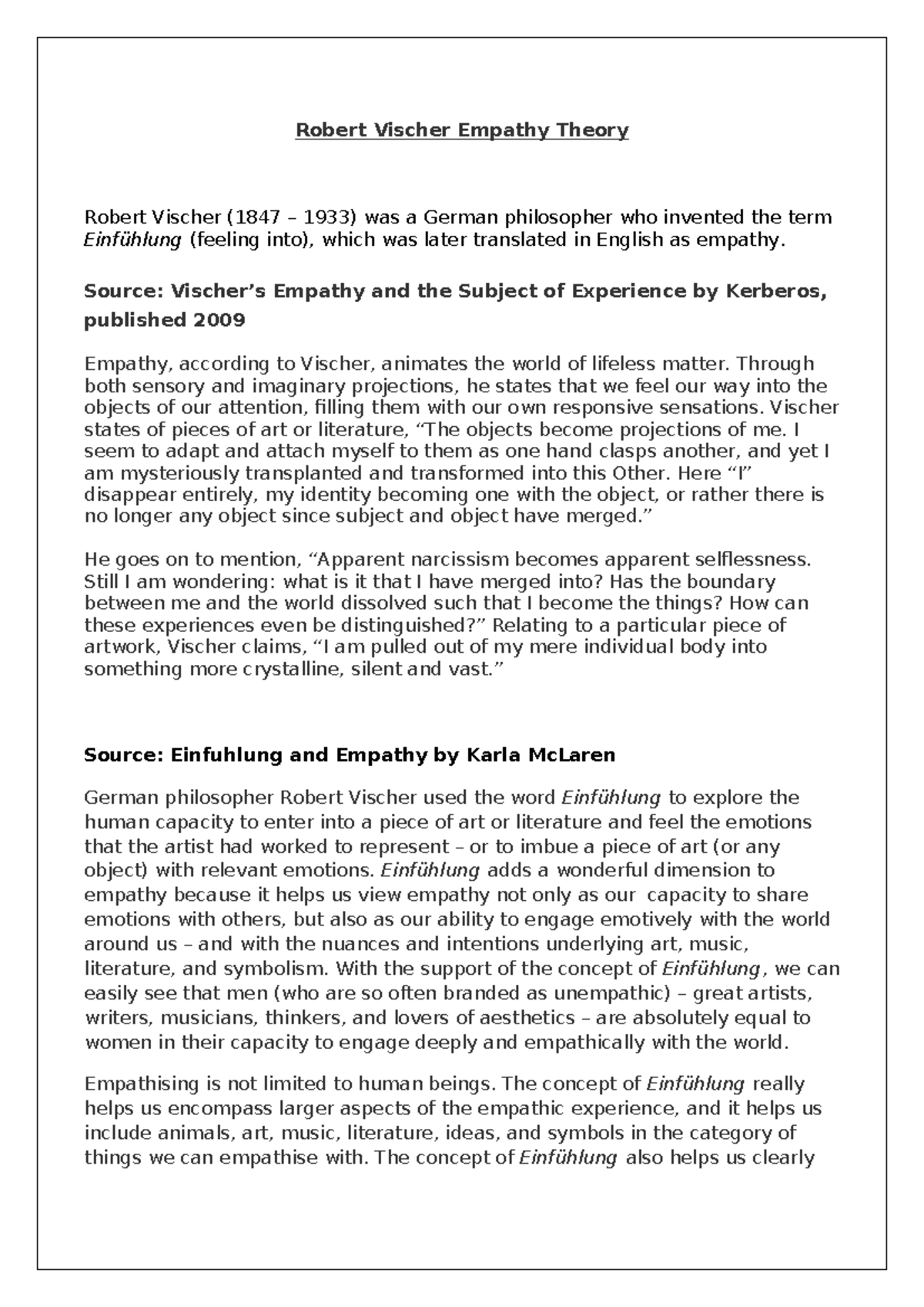 Robert Vischer Empathy Theory Robert Vischer Empathy Theory Robert Vischer 1847 1933 Was A