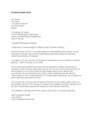 Informele brief - Informele brief Liewe [Naam van Ontvanger], Ek ...