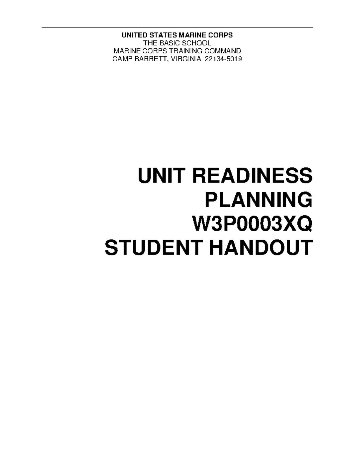Unit Readiness Planning: A Guide for Warrant Officer Basic Course ...