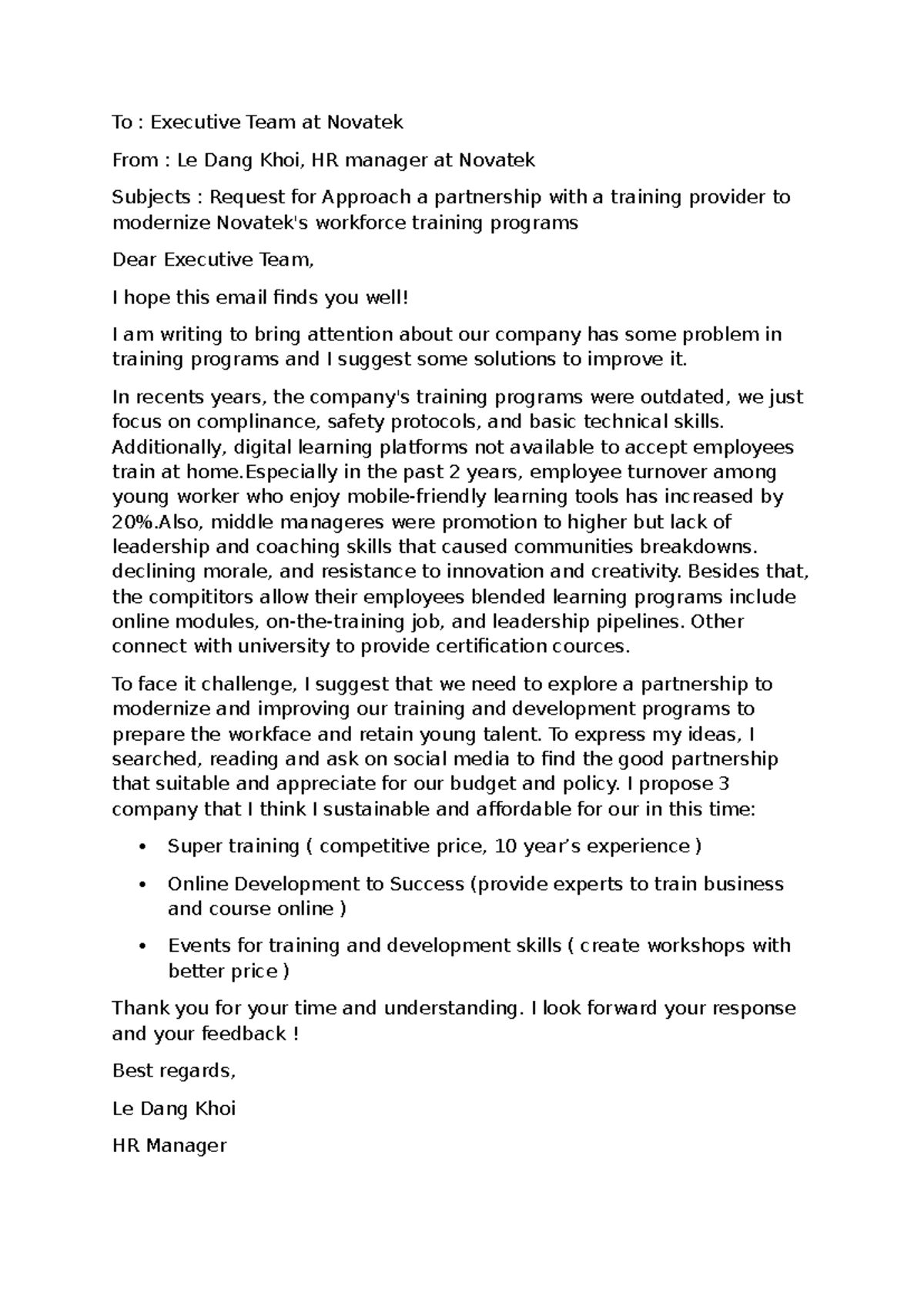 Proposal for Partnership to Modernize Training Programs - HR Insights ...