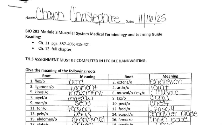 BIO 201 Module 3 Learning Guide: Muscular System Terminology - Studocu