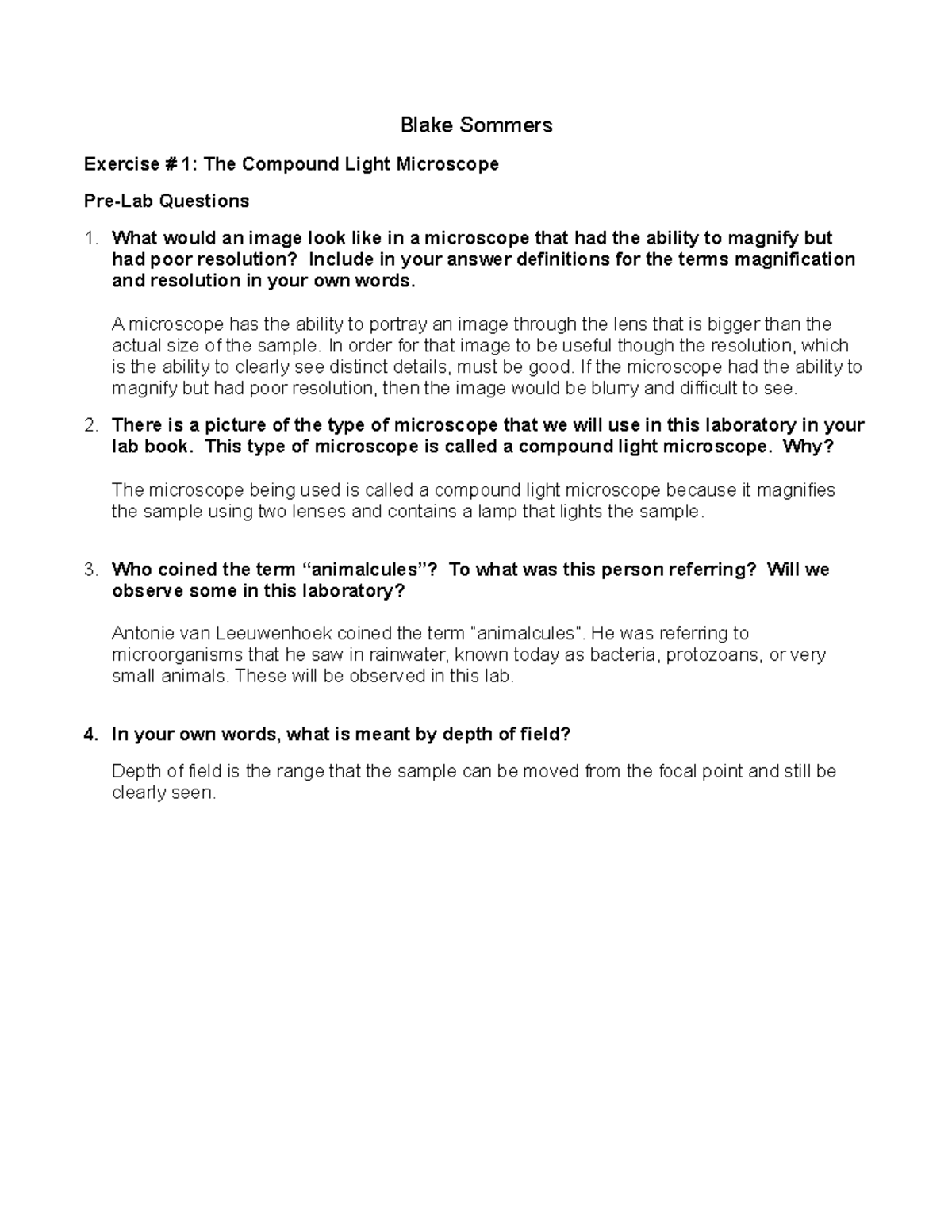Pre-Lab Exercise 1: Understanding the Compound Light Microscope - Studocu