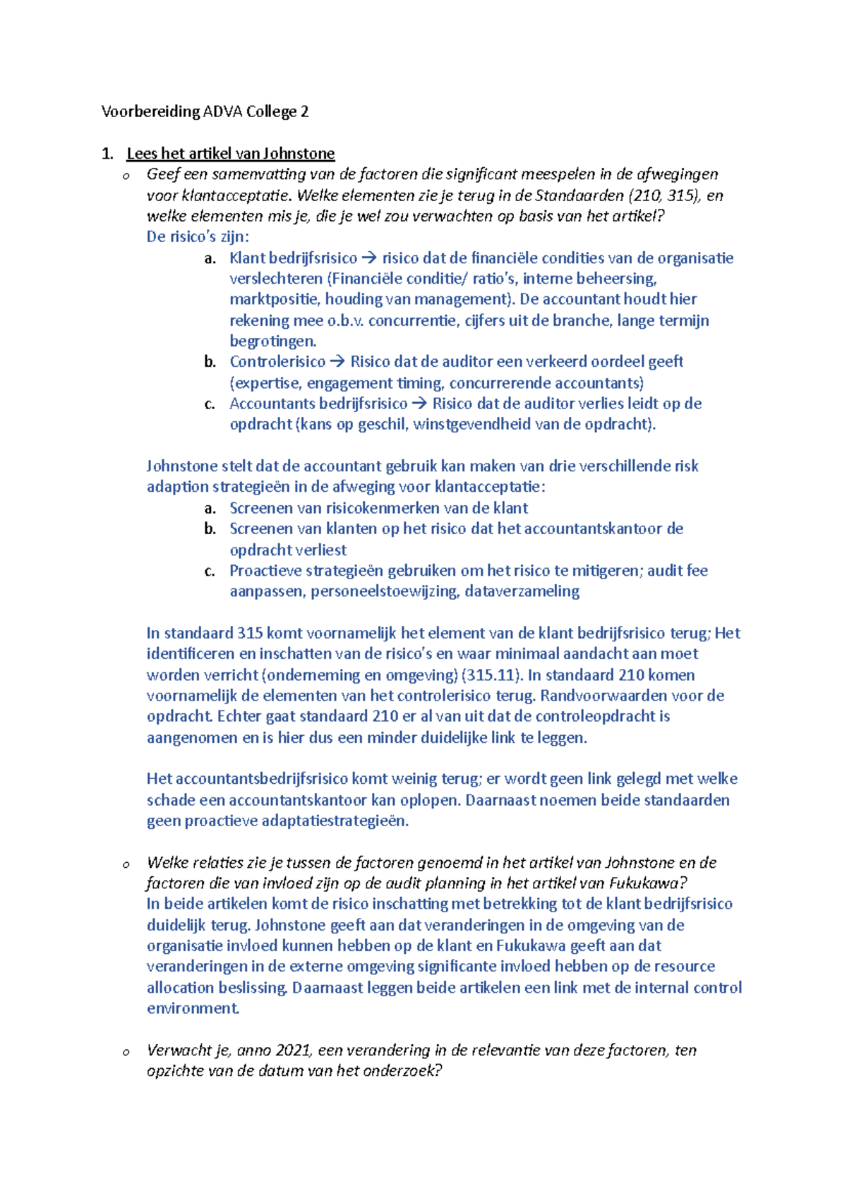 Voorbereiding voor ADVA College 2: Risico's en Auditstrategieën ...