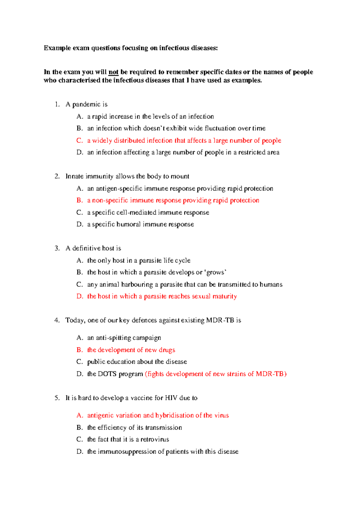 Infectious disease practice exam questions with answers - Example exam ...