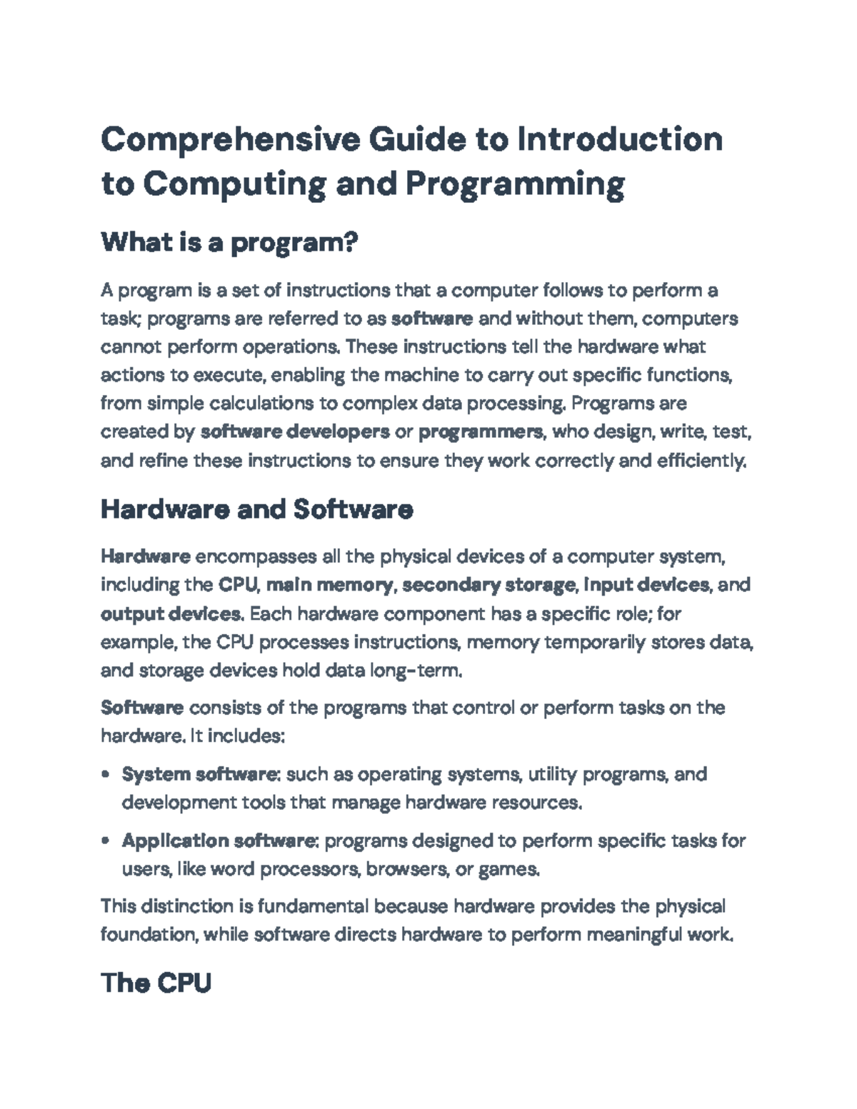 Comprehensive Guide to Intro to Computing & Programming Basics - Studocu