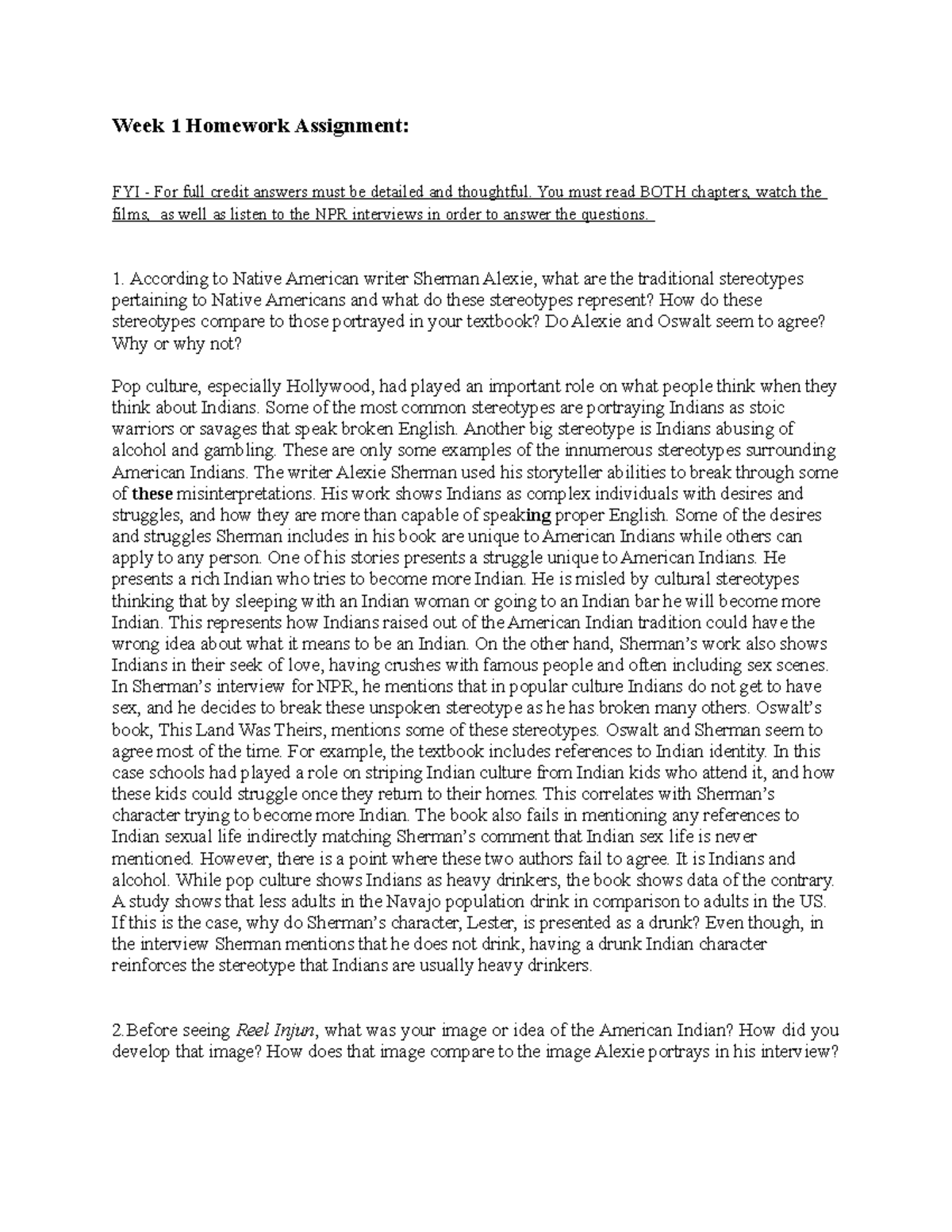 ENG 210: Week 1 Homework - Stereotypes in Native American ...