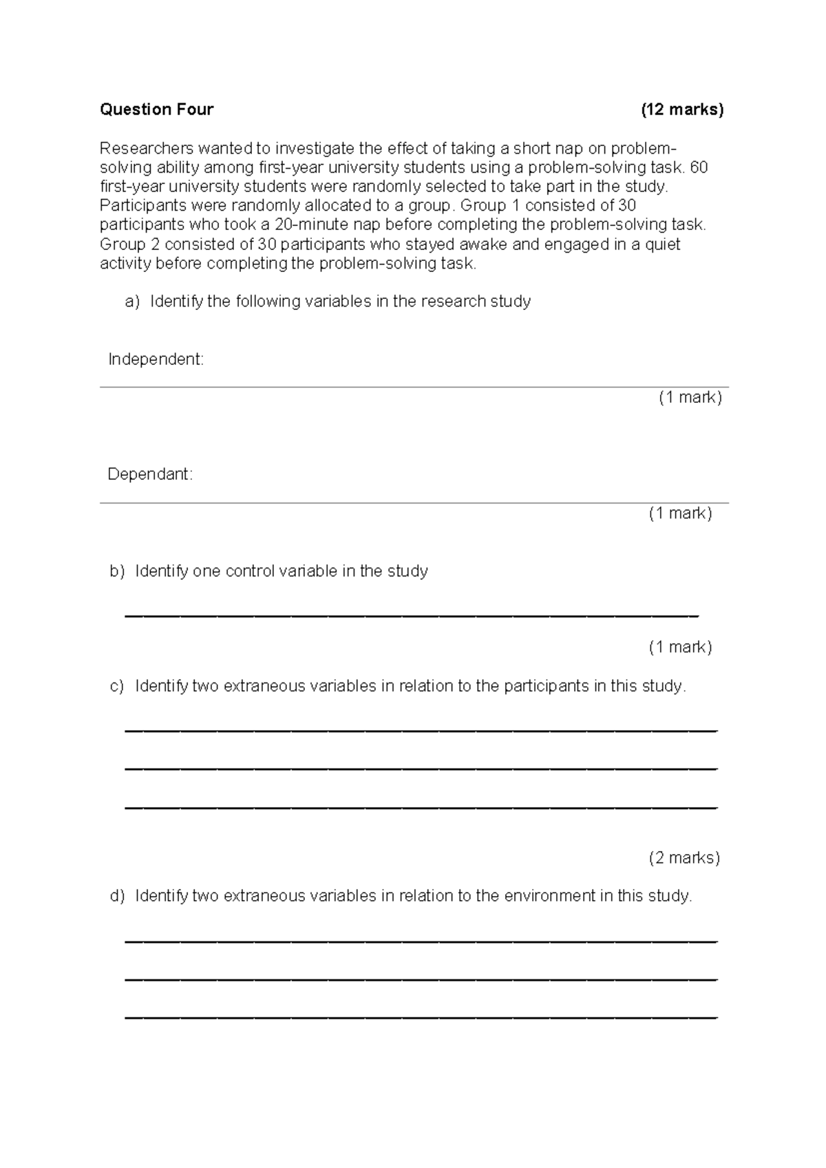 Practice Questions on Research Study Variables (12 Marks) - Studocu