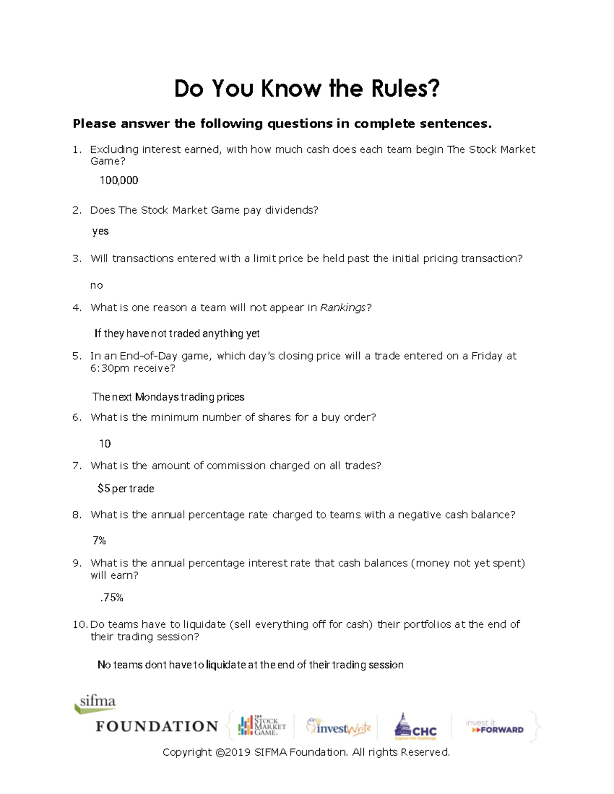Jacob Thelen - Stock Market Game Rules Quiz Answers - Studocu
