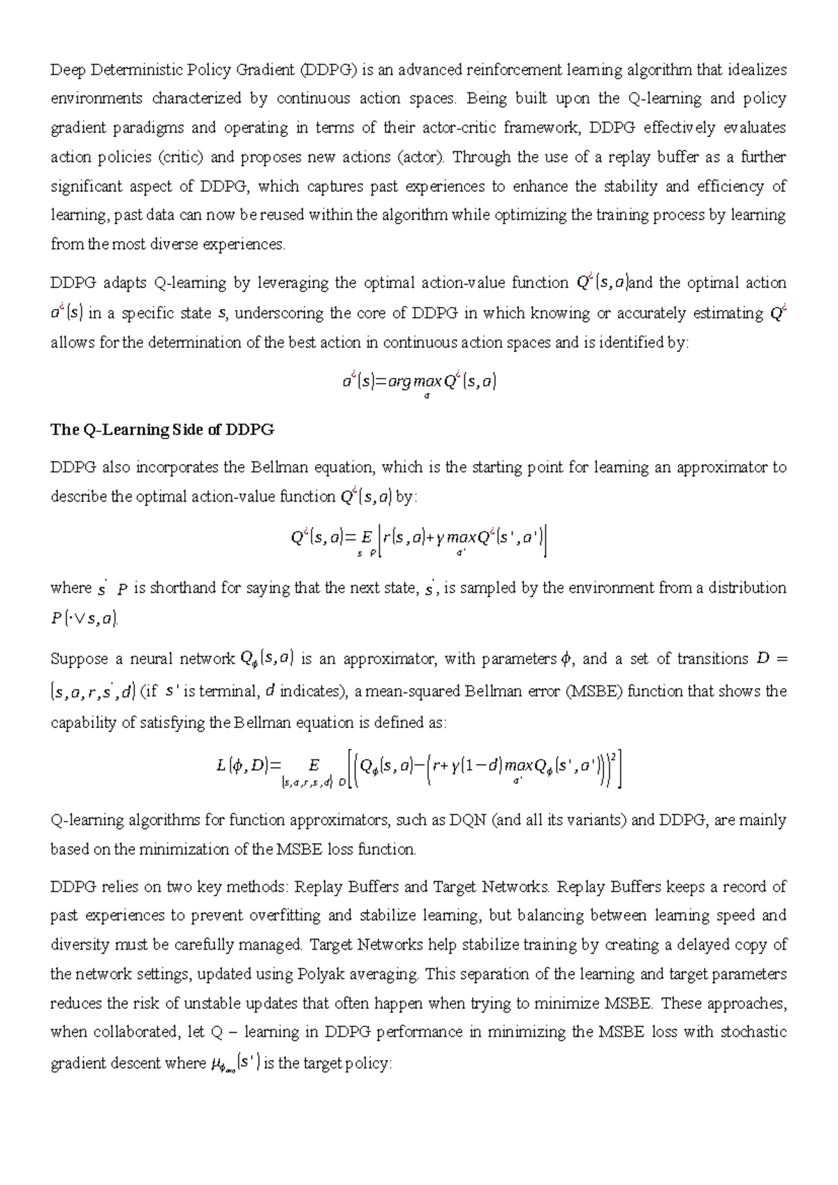 Advanced DDPG in RL: Overview, Equations, and Learning Techniques - Studocu