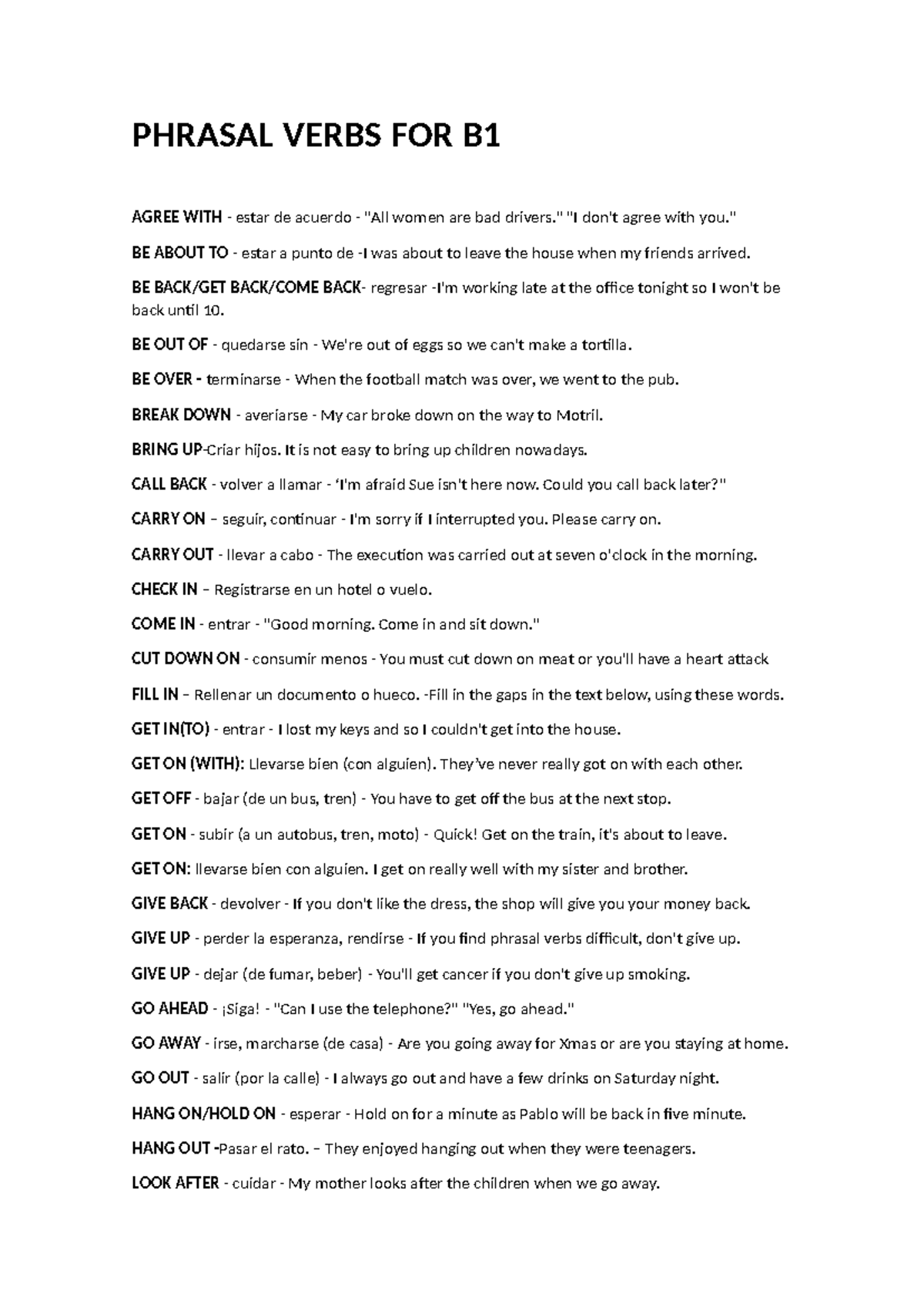 Phrasal Verbs Study Guide B1 Level - Essential for Learners - Studocu