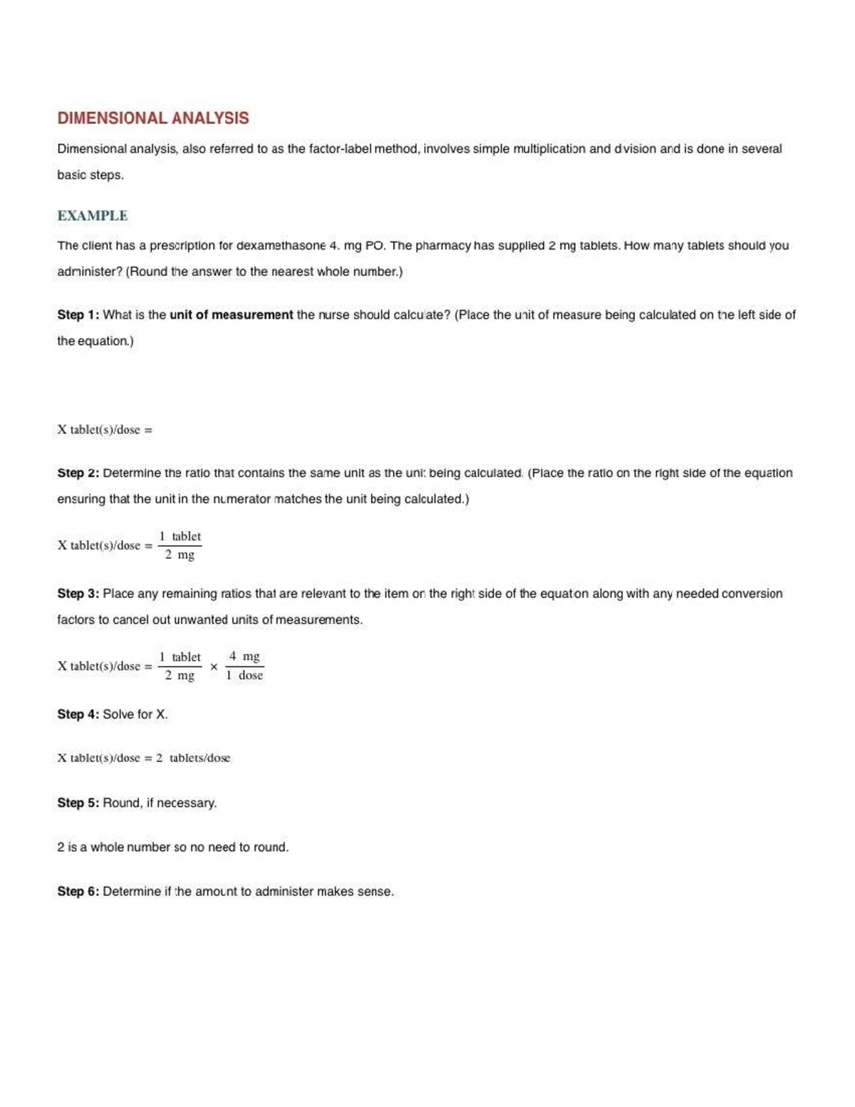 DIMENSIONAL ANALYSIS & DOSAGE CALCULATIONS: A Guide - Studocu