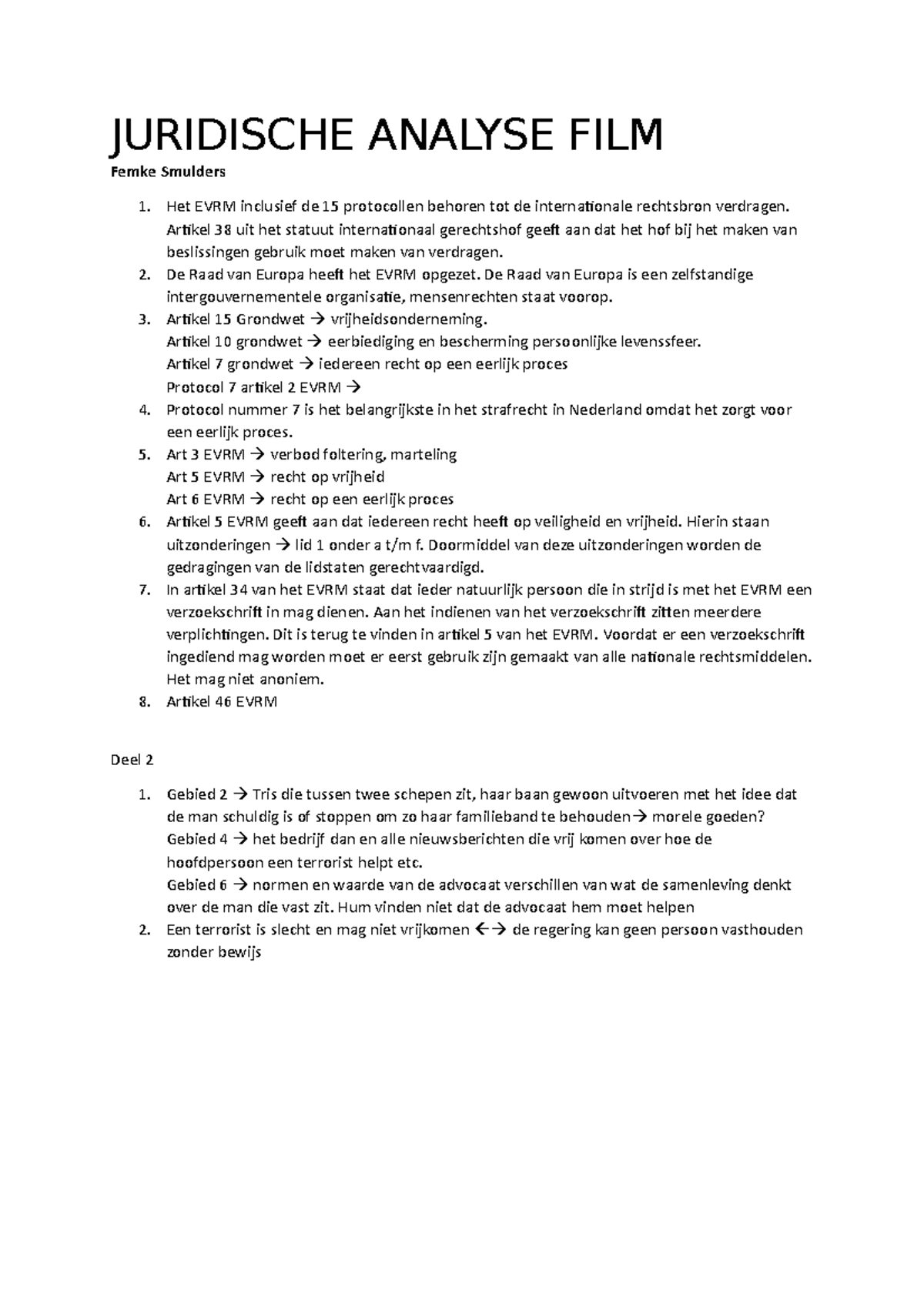 Juridische Analyse van het EVRM en Procesrecht in FILM - Studeersnel