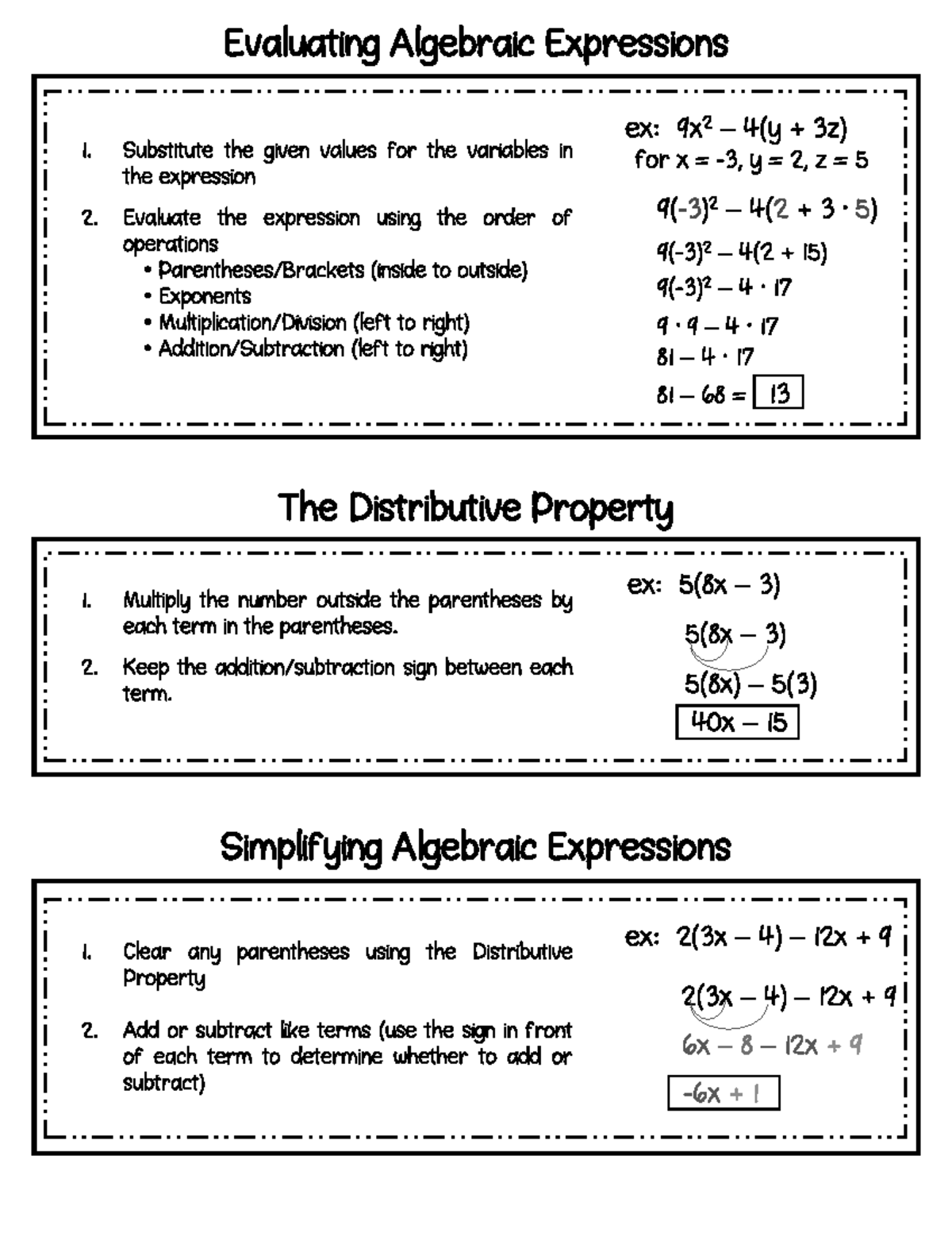 Entering Grade 8 Math Summer Packet - Evaluating Algebraic Expressions ...