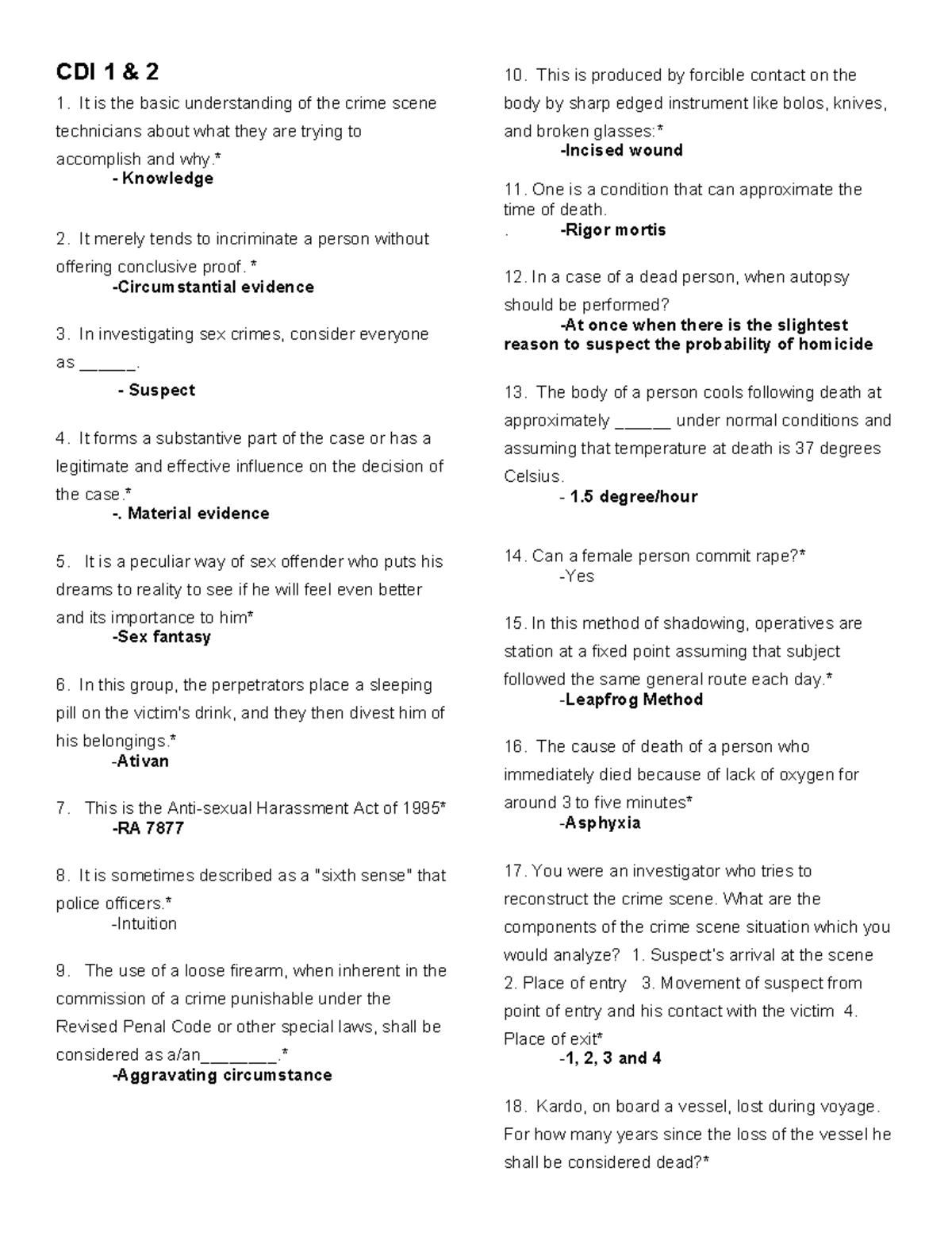 CDI 1 ^0 2 Mastery QUIZ Reviewer - CDI 1 & 2 It is the basic ...