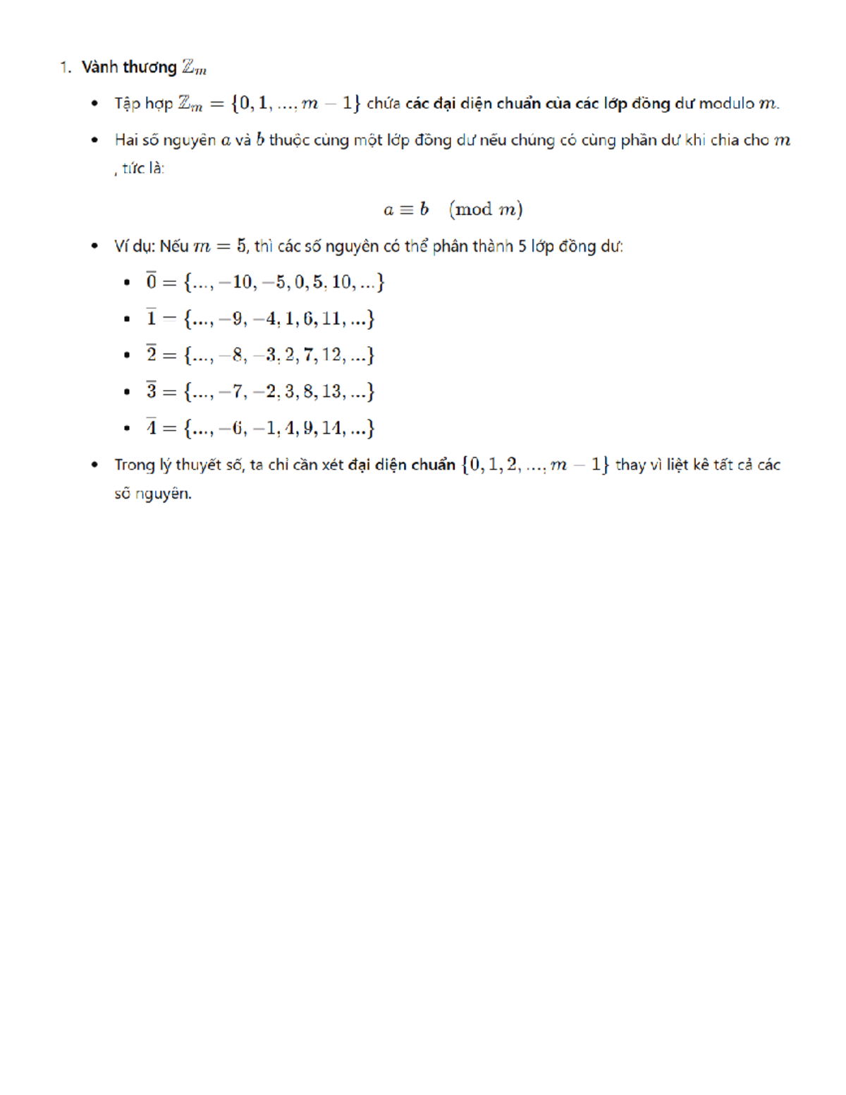 Modulo Class Representatives and Congruence in Modular Arithmetic - Studocu