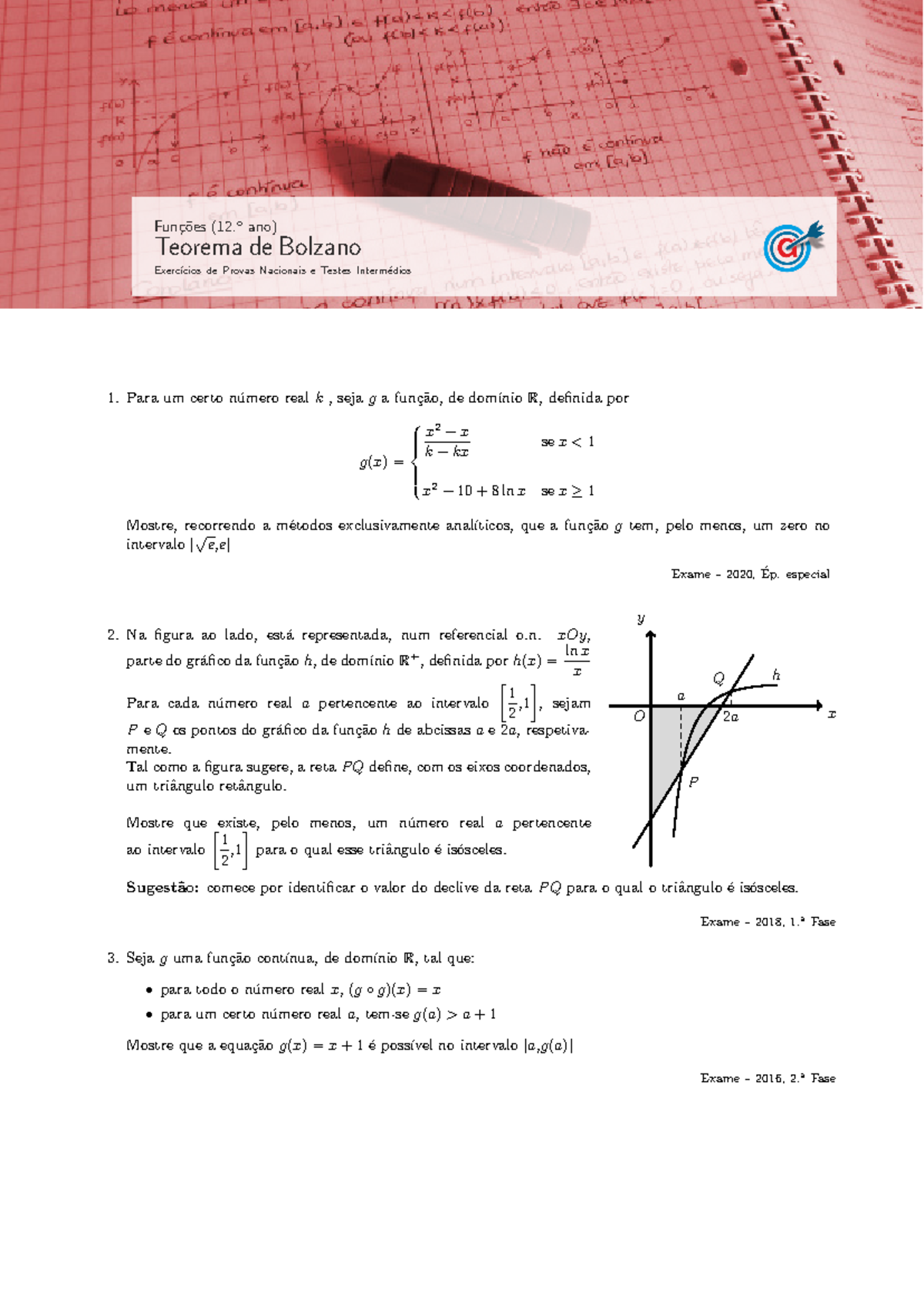 Teorema de Bolzano e Exercícios de Matemática - 12º Ano - Studocu