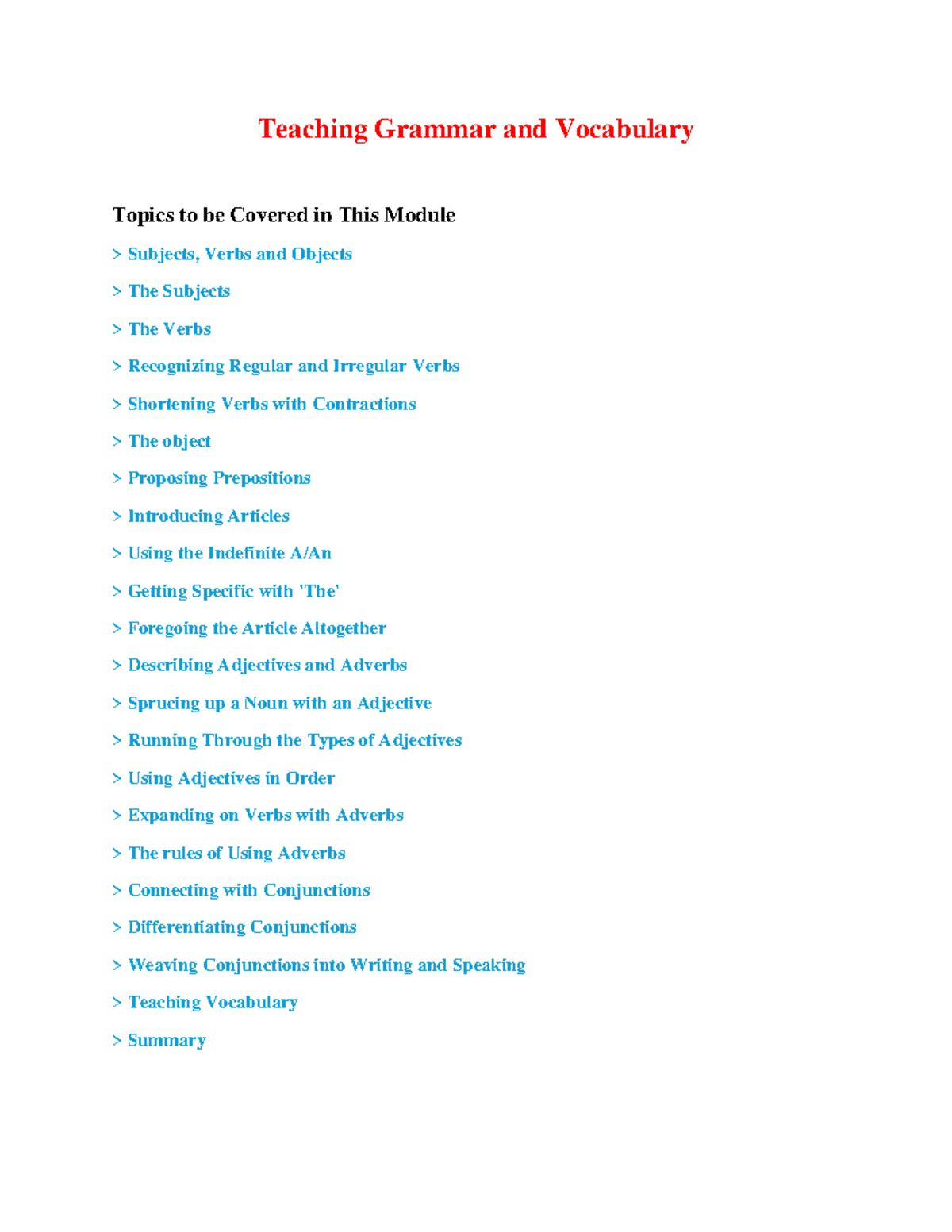 ENG 101: Teaching Grammar & Vocabulary - Module Overview and Methods ...